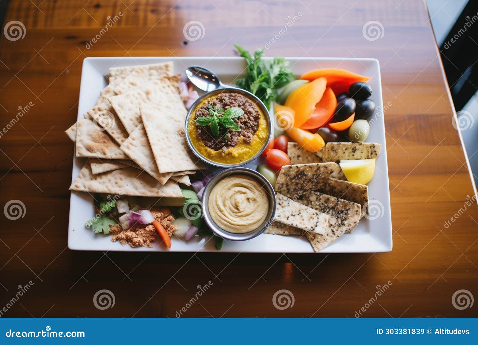 Hummus Platter with Assorted Dips and Whole Grain Crackers Stock Image ...
