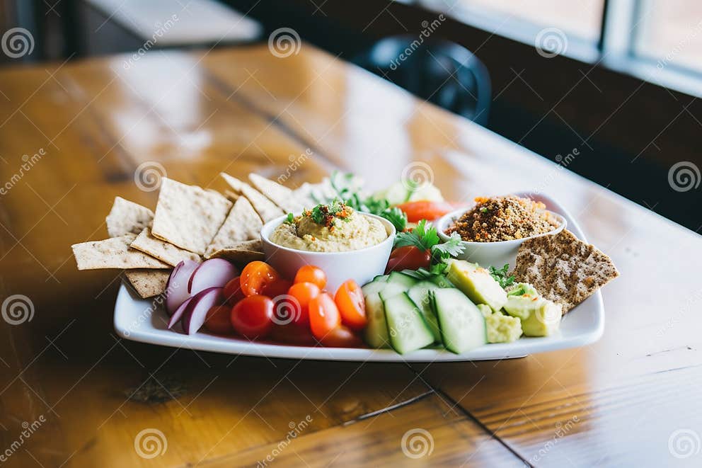 Hummus Platter with Assorted Dips and Whole Grain Crackers Stock ...