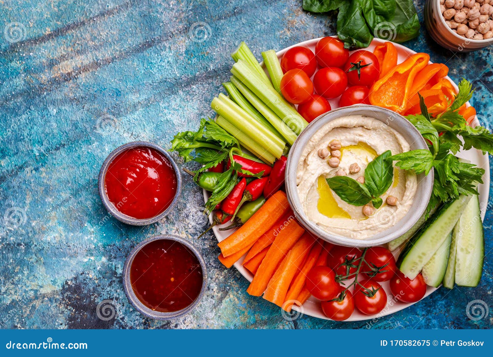 Hummus Platter with Assorted Snacks. Stock Image - Image of arabian ...