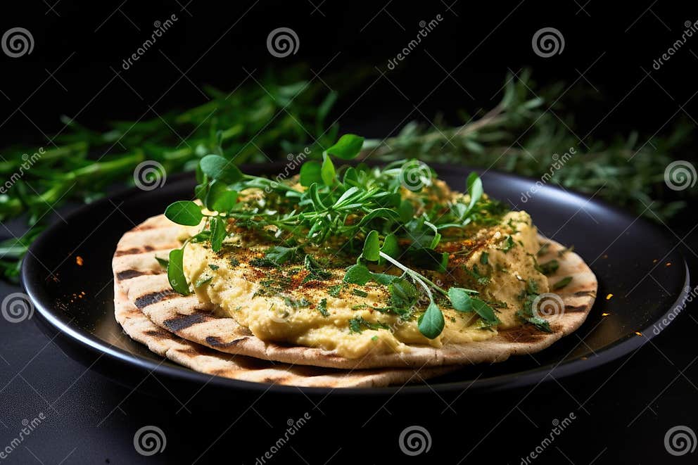 Hummus Spread on Pita Bread with Herbs Stock Photo - Image of ...