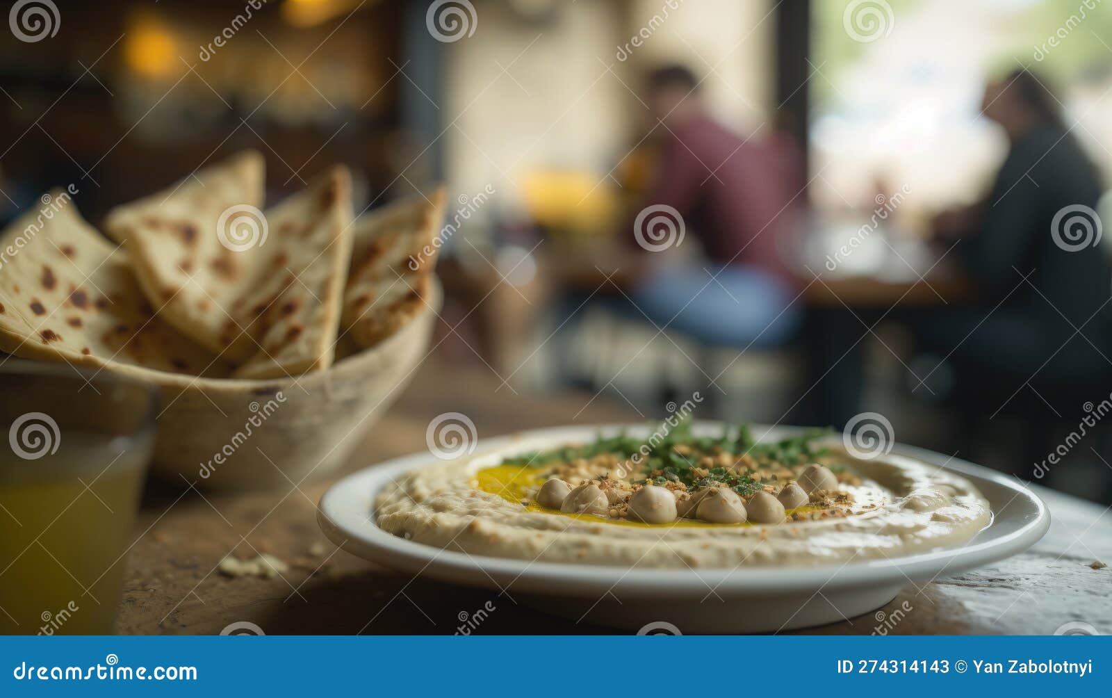 Hummus on Stone, Blurred Background, Rustic Pub. Generative AI Stock ...