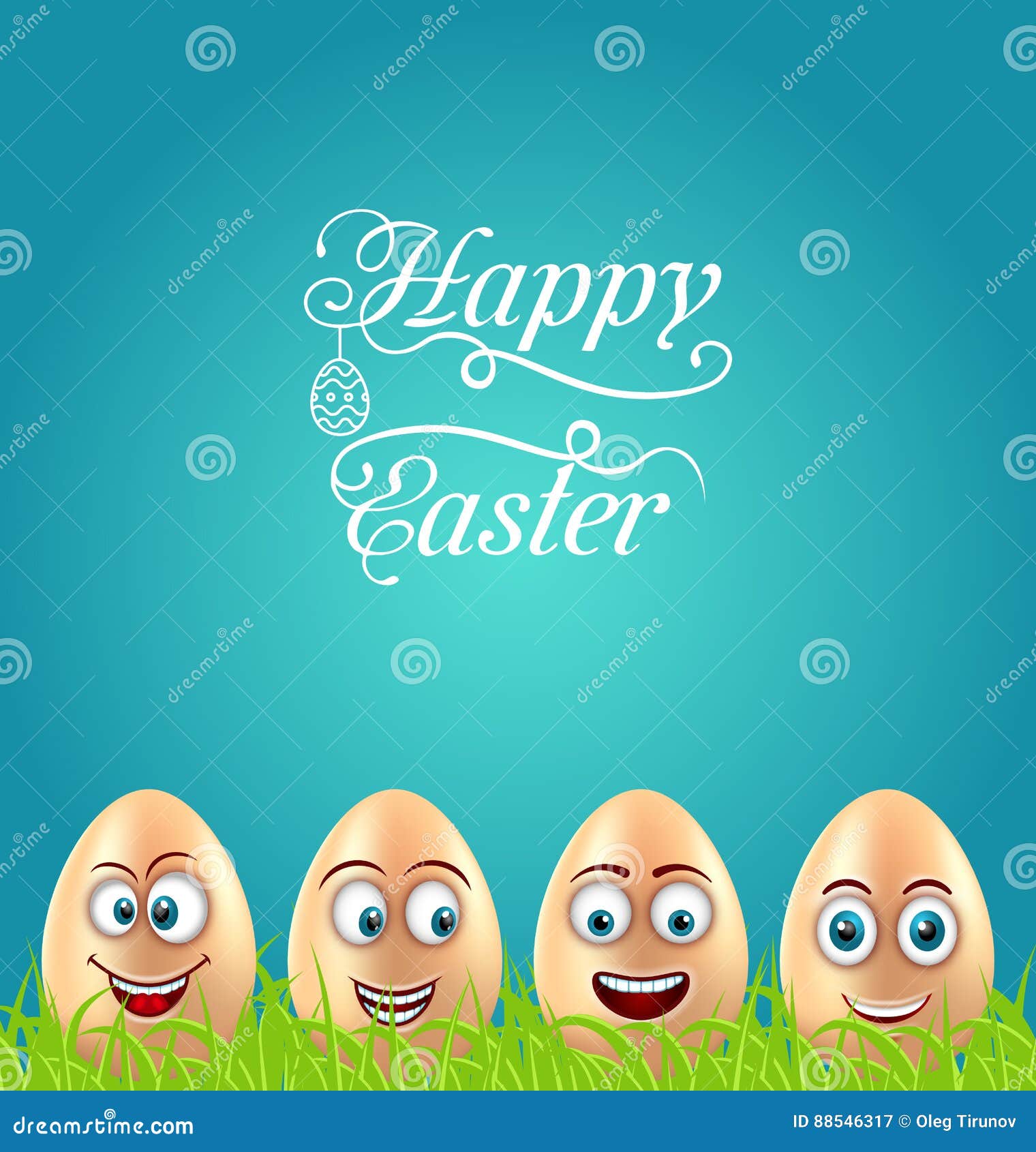 Humor Easter Card with Crazy Eggs on Grass Meadow Stock Vector ...