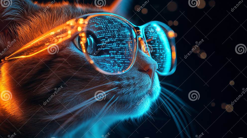 A Humorous Cat Hacker Sits at a Computer in a Dimly Lit Room, with ...