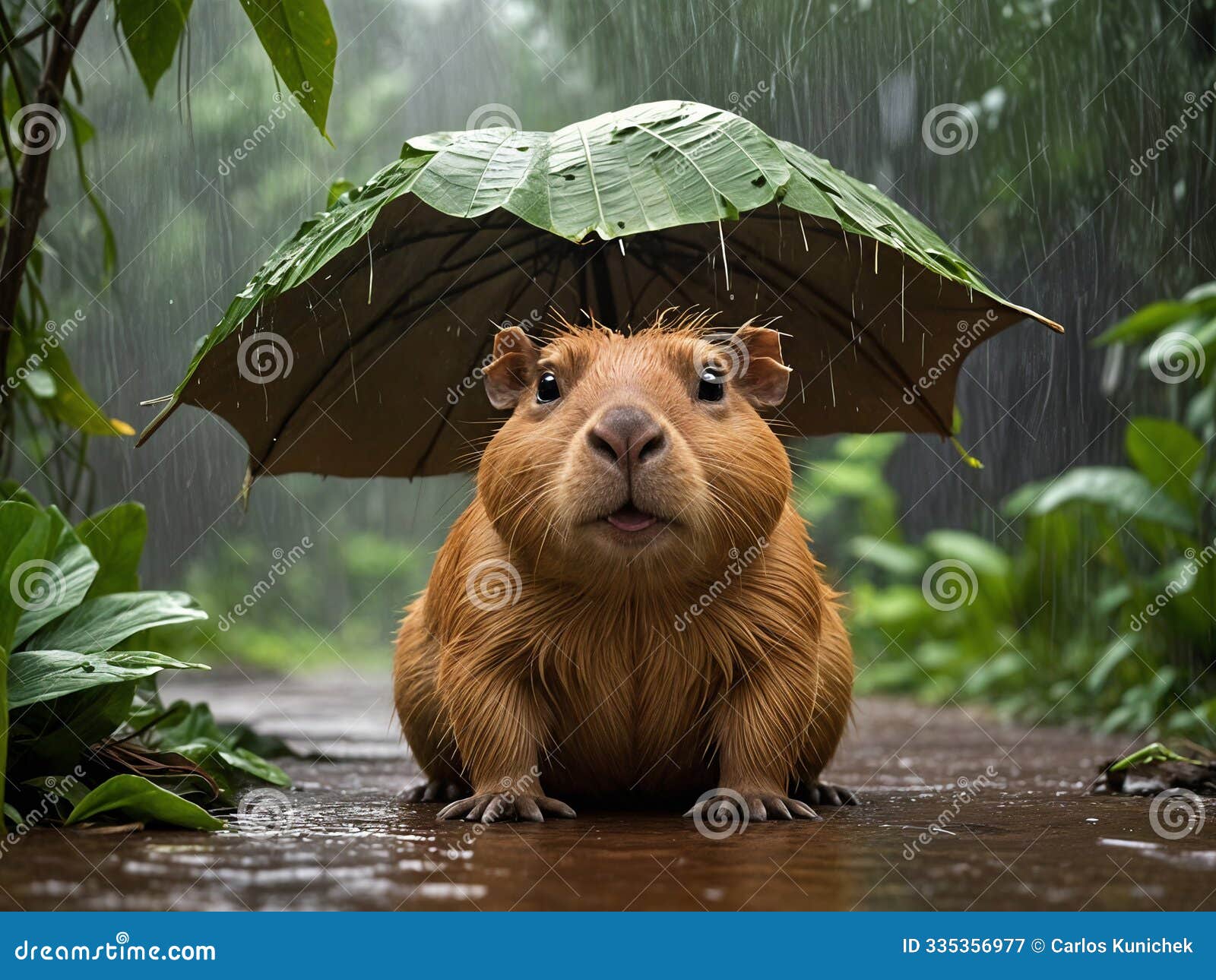A Humorous Image of a Grumpy Capybara Sheltering Under an Enormous ...
