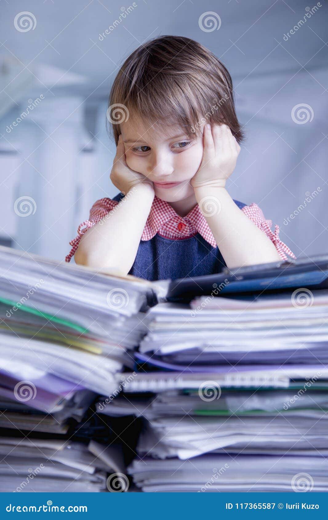 Humorous Portrait of Tired and Exhausted Business Child Girl Wo Stock ... Humorous Portrait of Tired and Exhausted Business Child Girl Wo Stock ...
