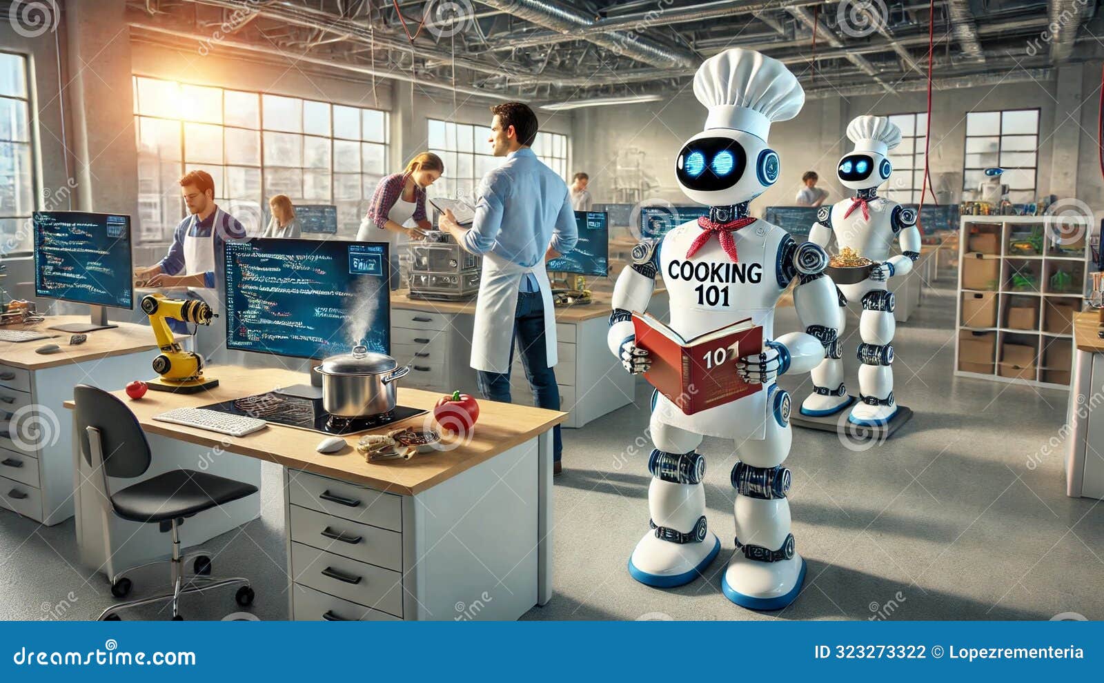 Robots Dressed As Scientists Experiment On Created With Generative AI Technology Stock ...