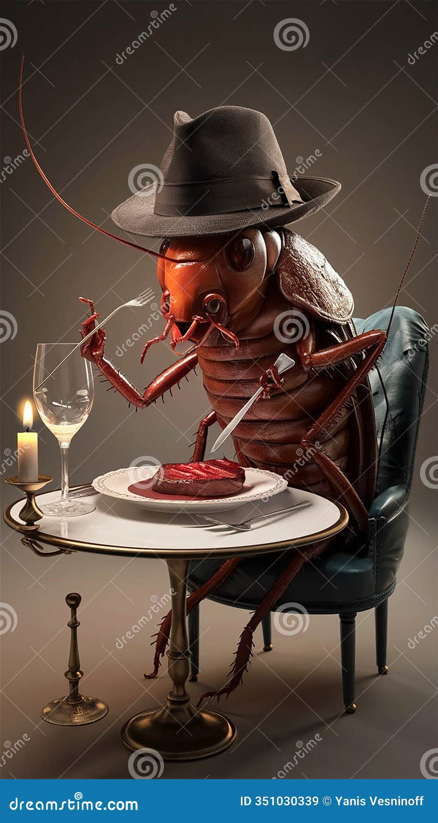 A Humorous and Surreal 3D Render of a Cockroach Stock Illustration ...