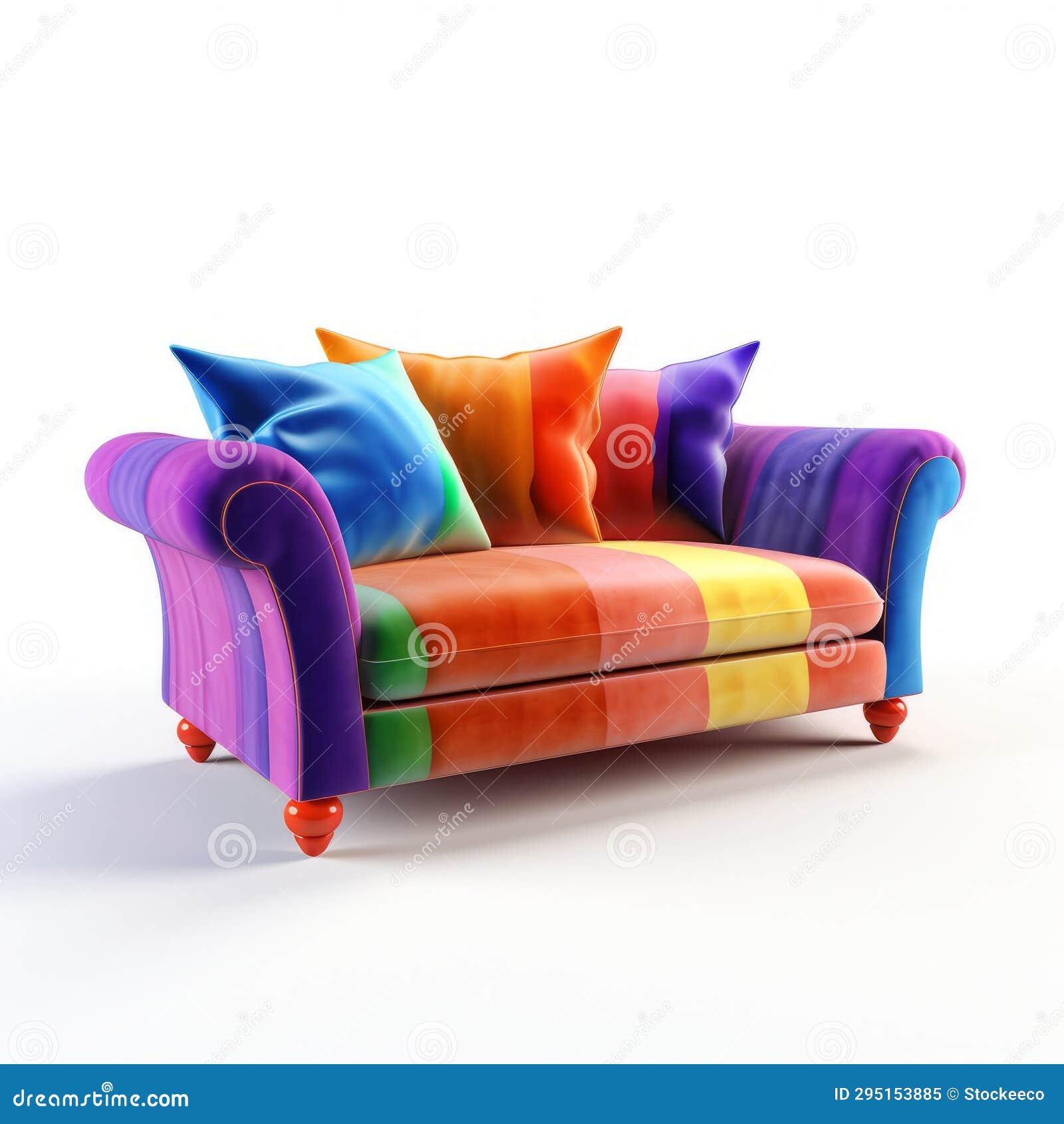 Humorous Upholstered Rainbow Sofa on White Background Stock ...
