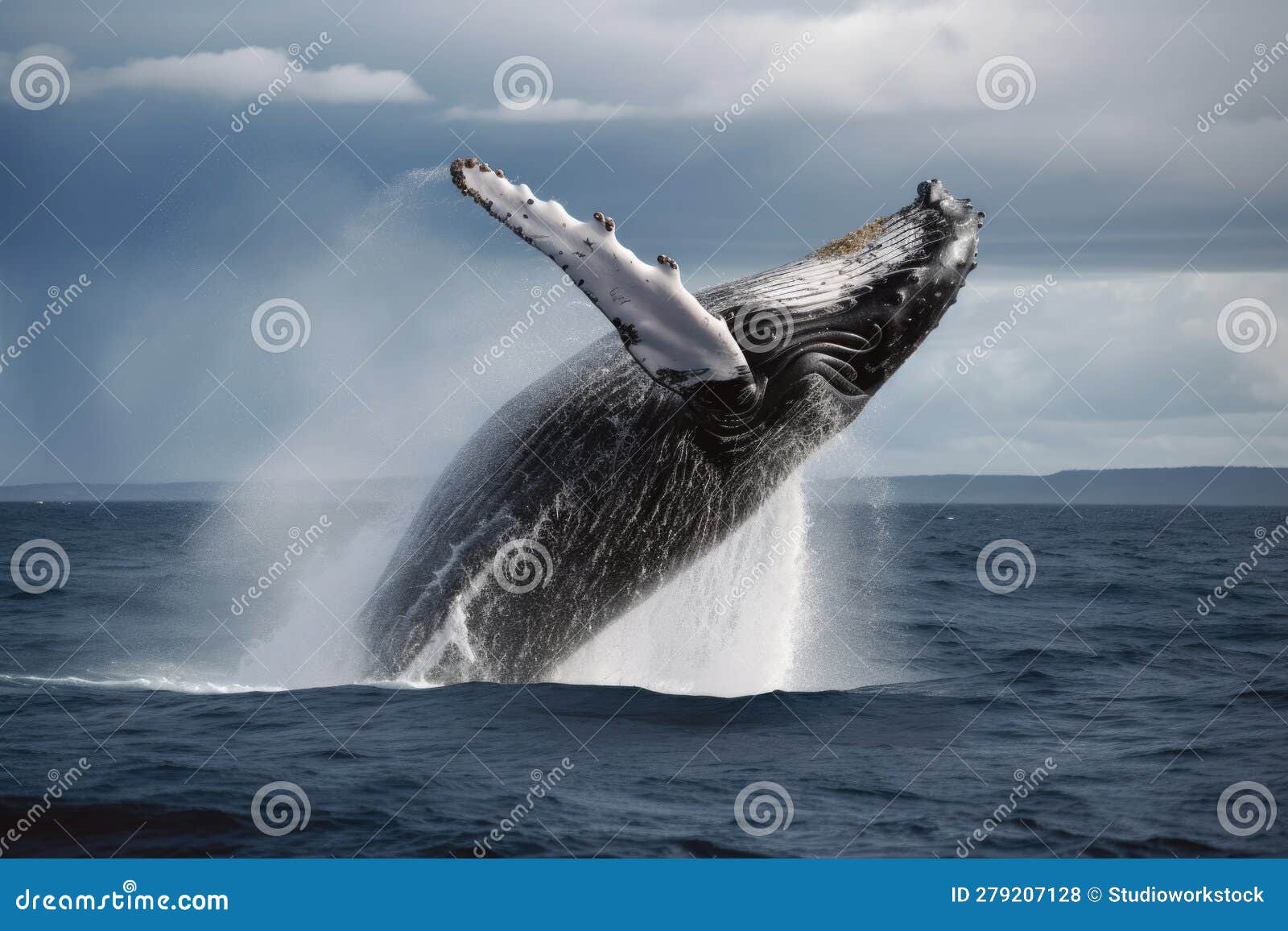 A Humpback Whale Breaching in the Ocean Stock Photo - Image of mammal ...