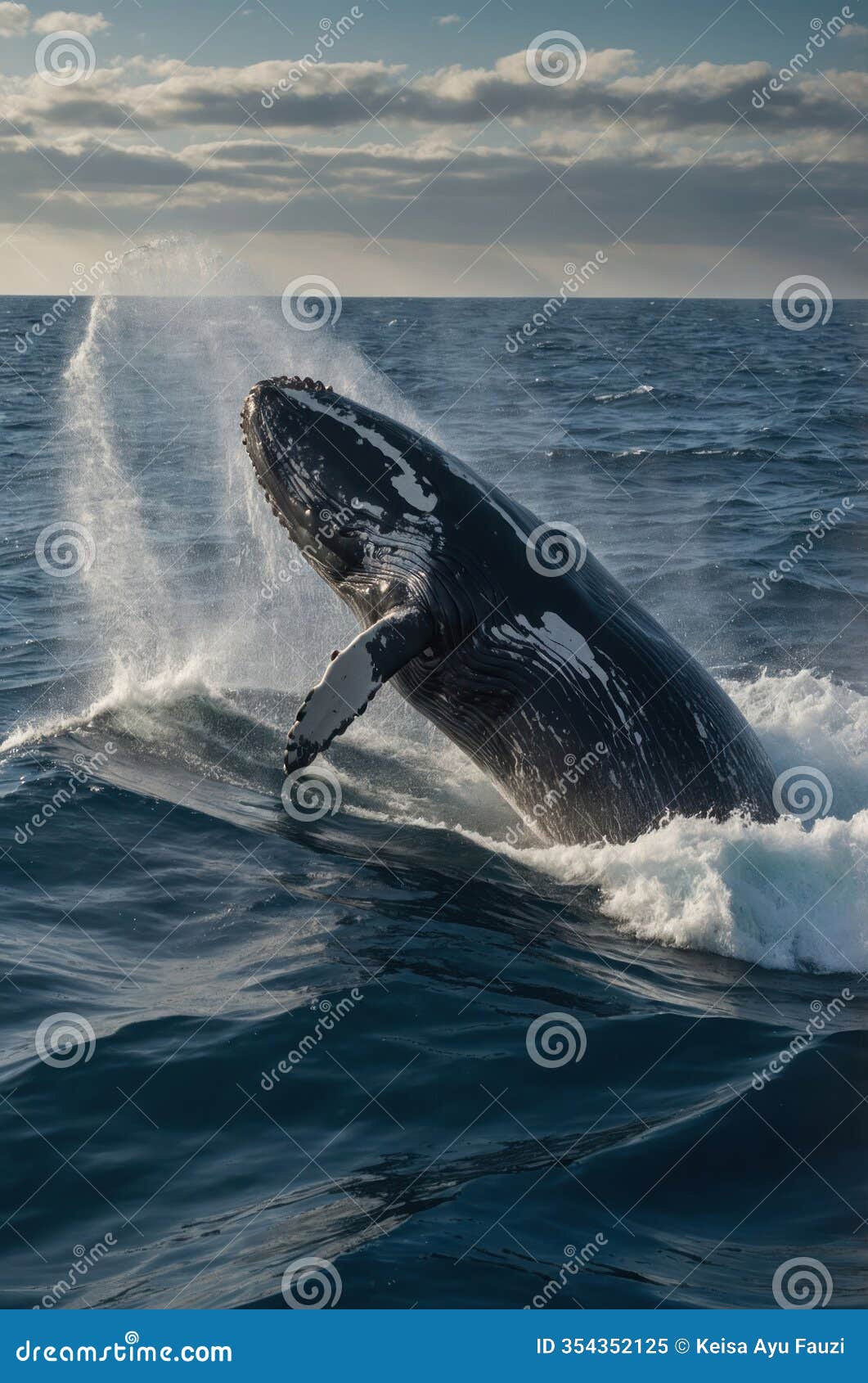 A Humpback Whale Breaching the Ocean Surface, Creating a Splash in the ...