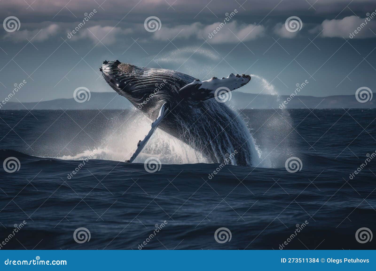 A Humpback Whale Jumping Out of the Ocean Water Stock Illustration ...
