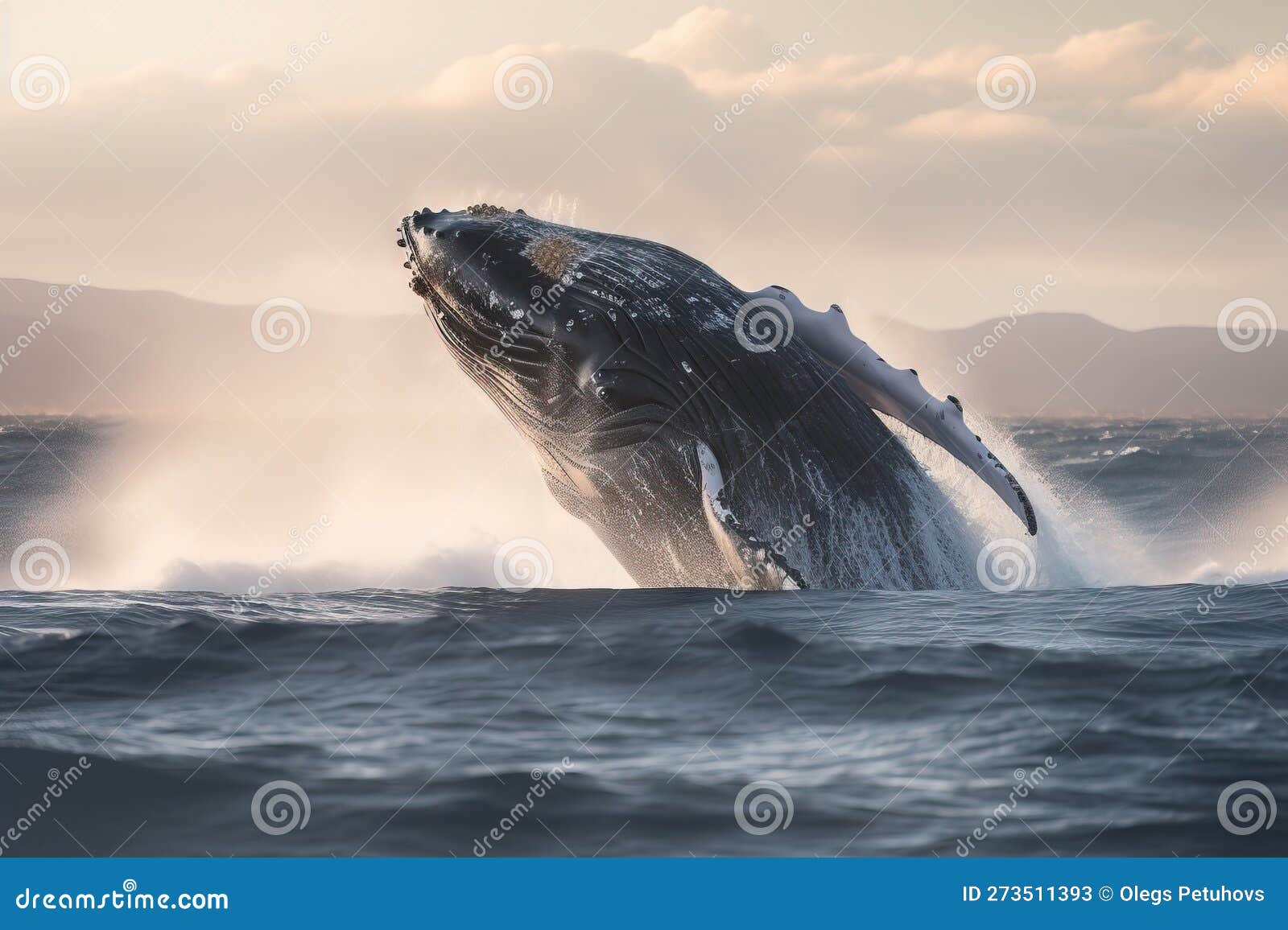 A Humpback Whale Jumping Out of the Ocean Water Stock Illustration ...