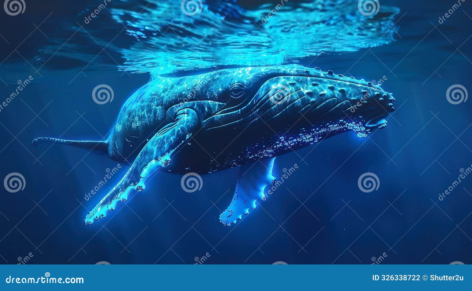 A Humpback Whale With Neon Blue Echo Waves Singing In The Vast Ocean ...