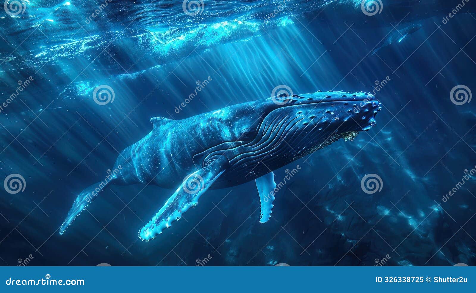 A Humpback Whale with Neon Blue Echo Waves Singing in the Vast Ocean Expanse Stock Illustration ...