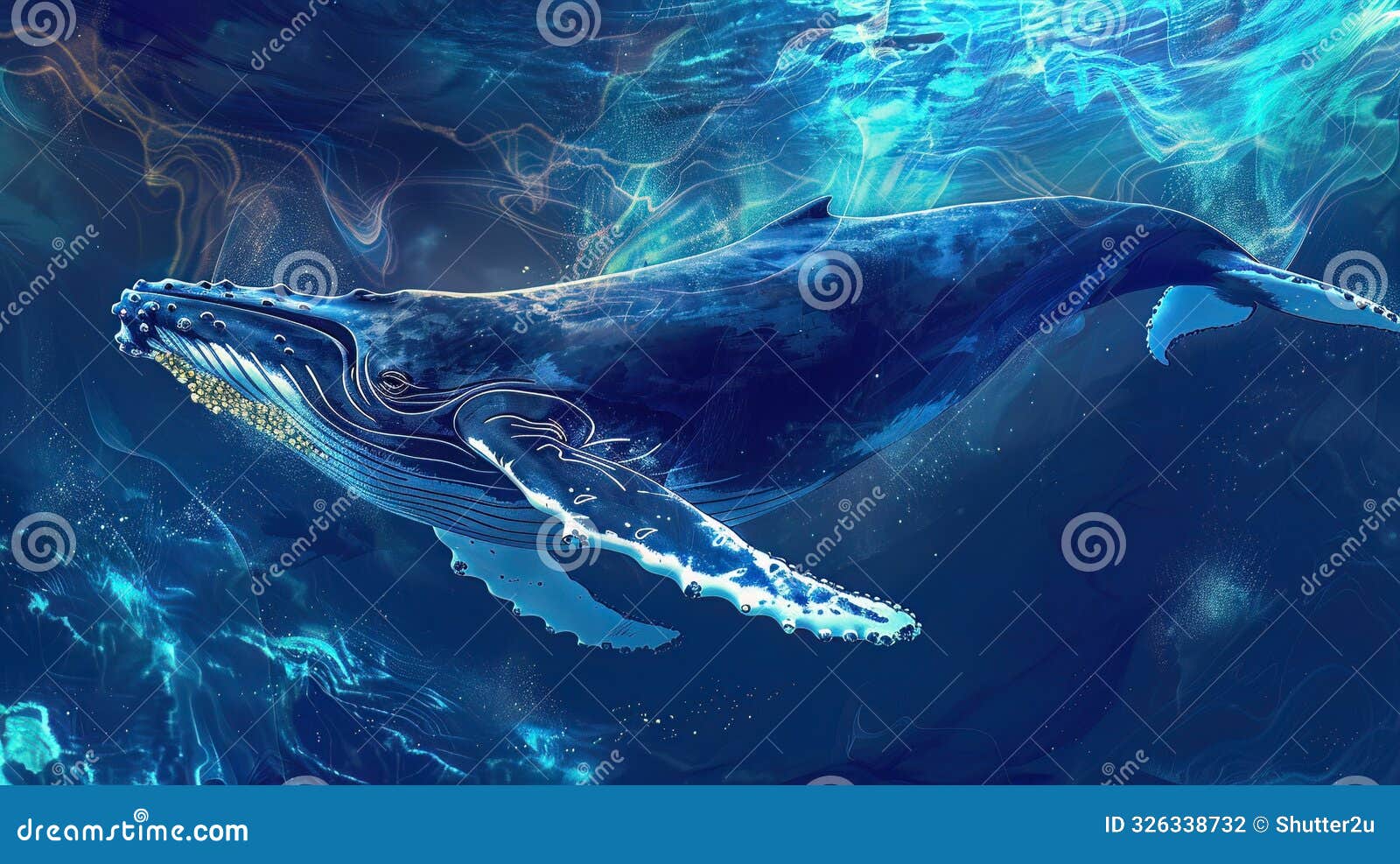 A Humpback Whale With Neon Blue Echo Waves Singing In The Vast Ocean ...