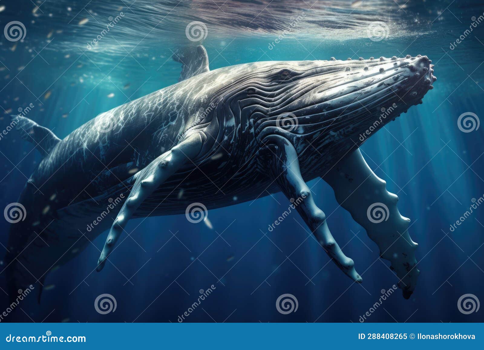 A Humpback Whale Plays Near the Surface in Blue Water, AI Generated ...