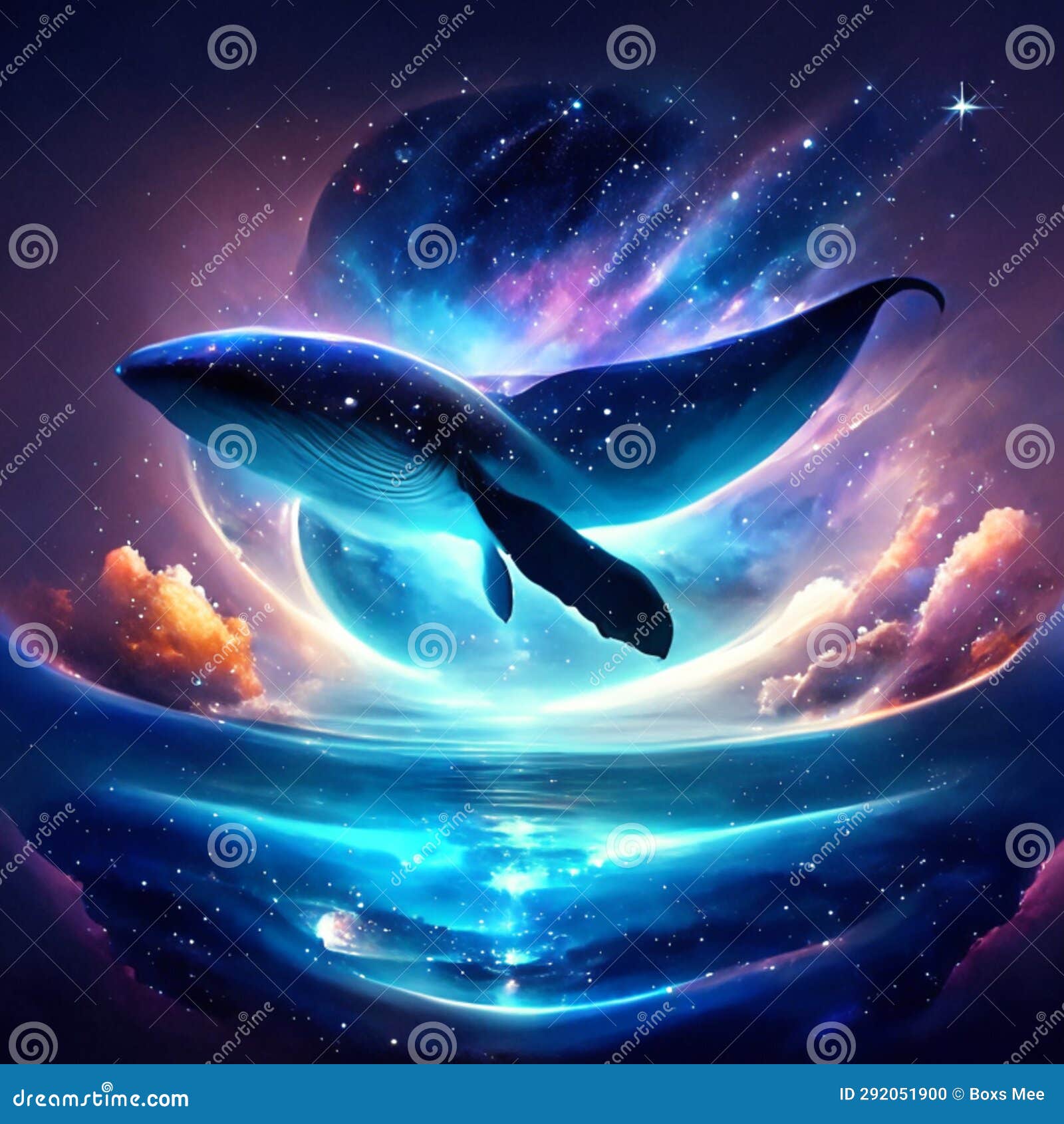 Humpback Whale in Space. Vector Illustration of a Blue Whale in the ...