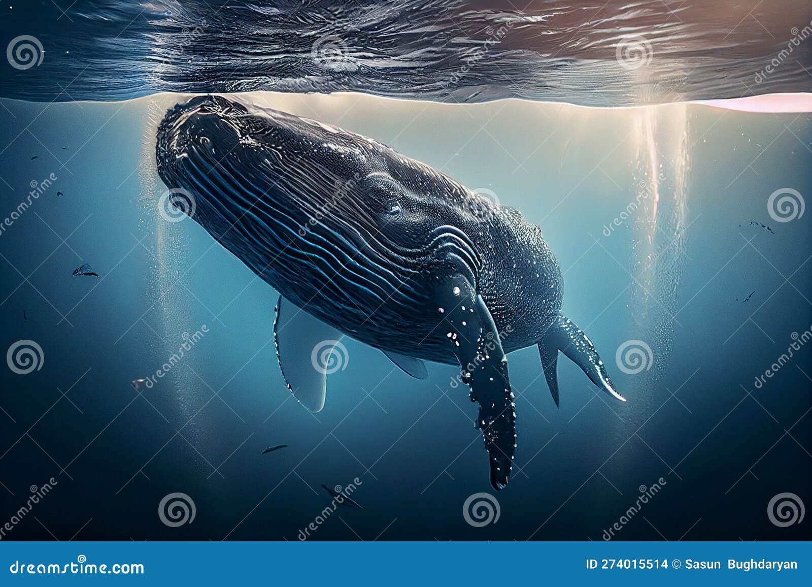 Humpback Whale Swimming in Deep Blue Ocean. Generative Ai Stock ...