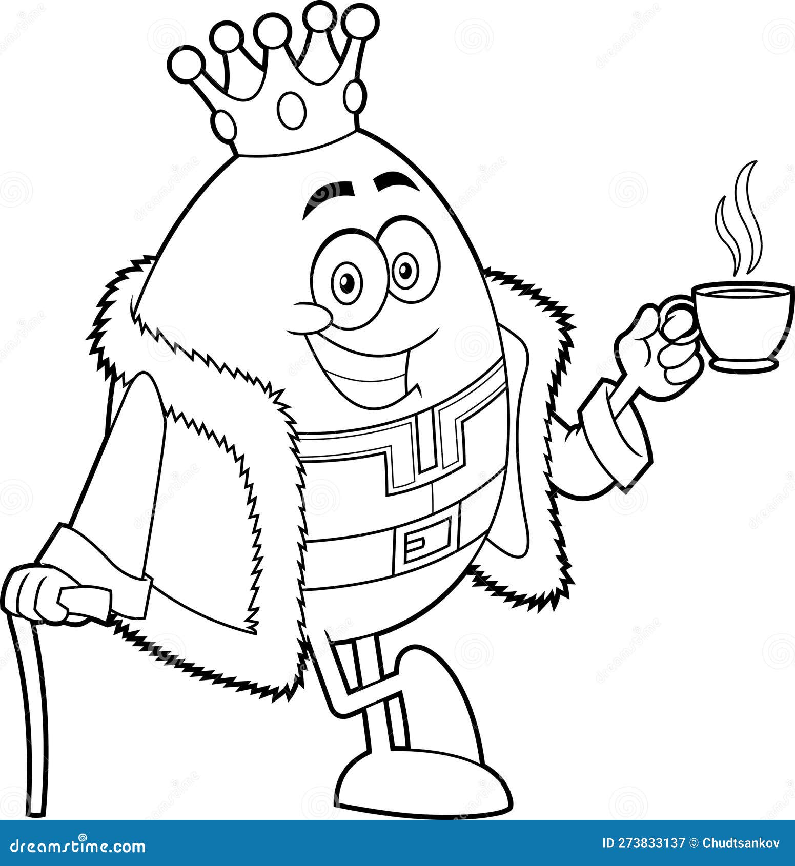 Outlined Smiling Humpty Dumpty King Egg Cartoon Character Drinking ...