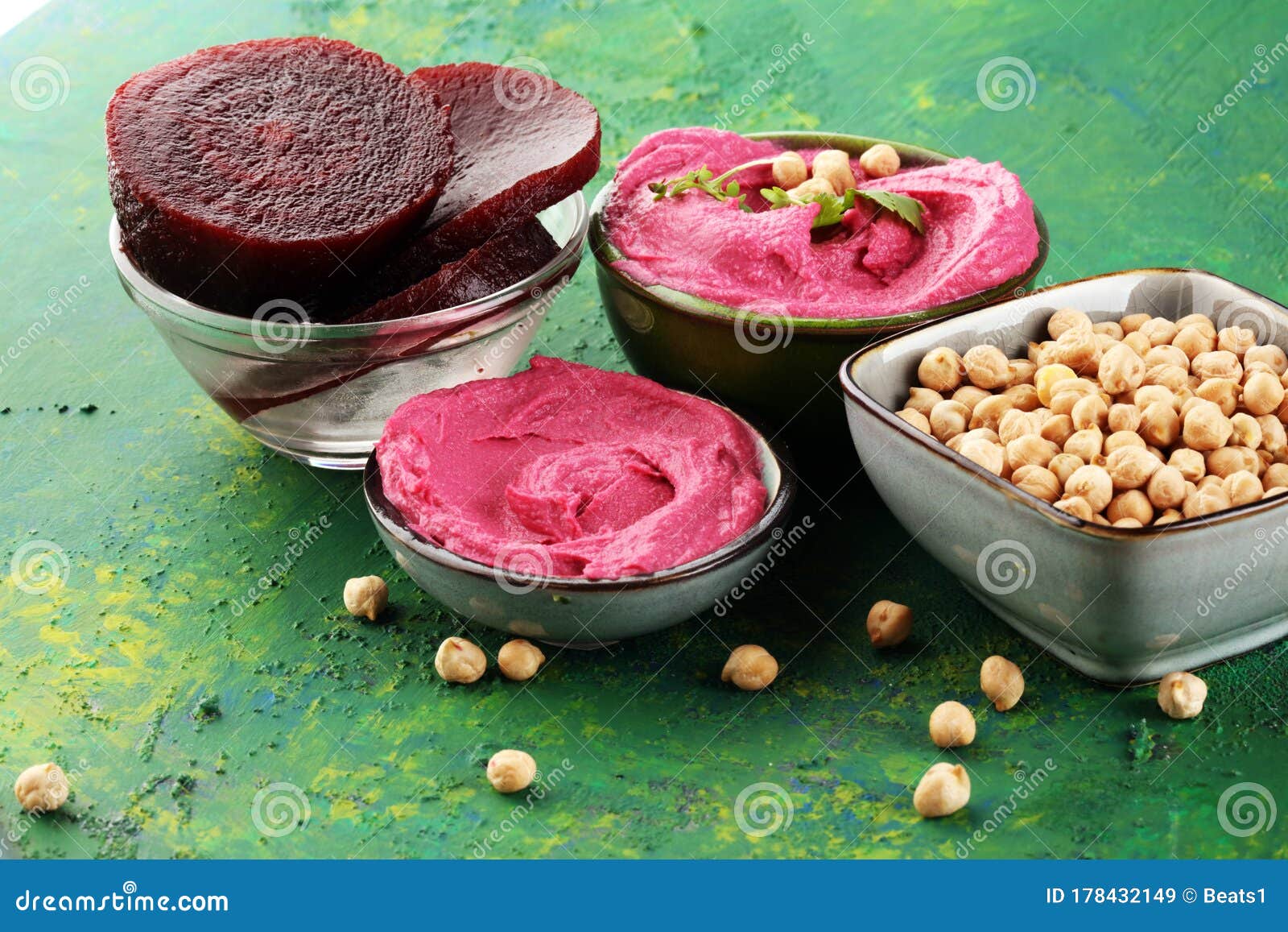 Humus Bowl. Red Beetroot Humus with Fresh Vegetables, Healthy Vegetable ...