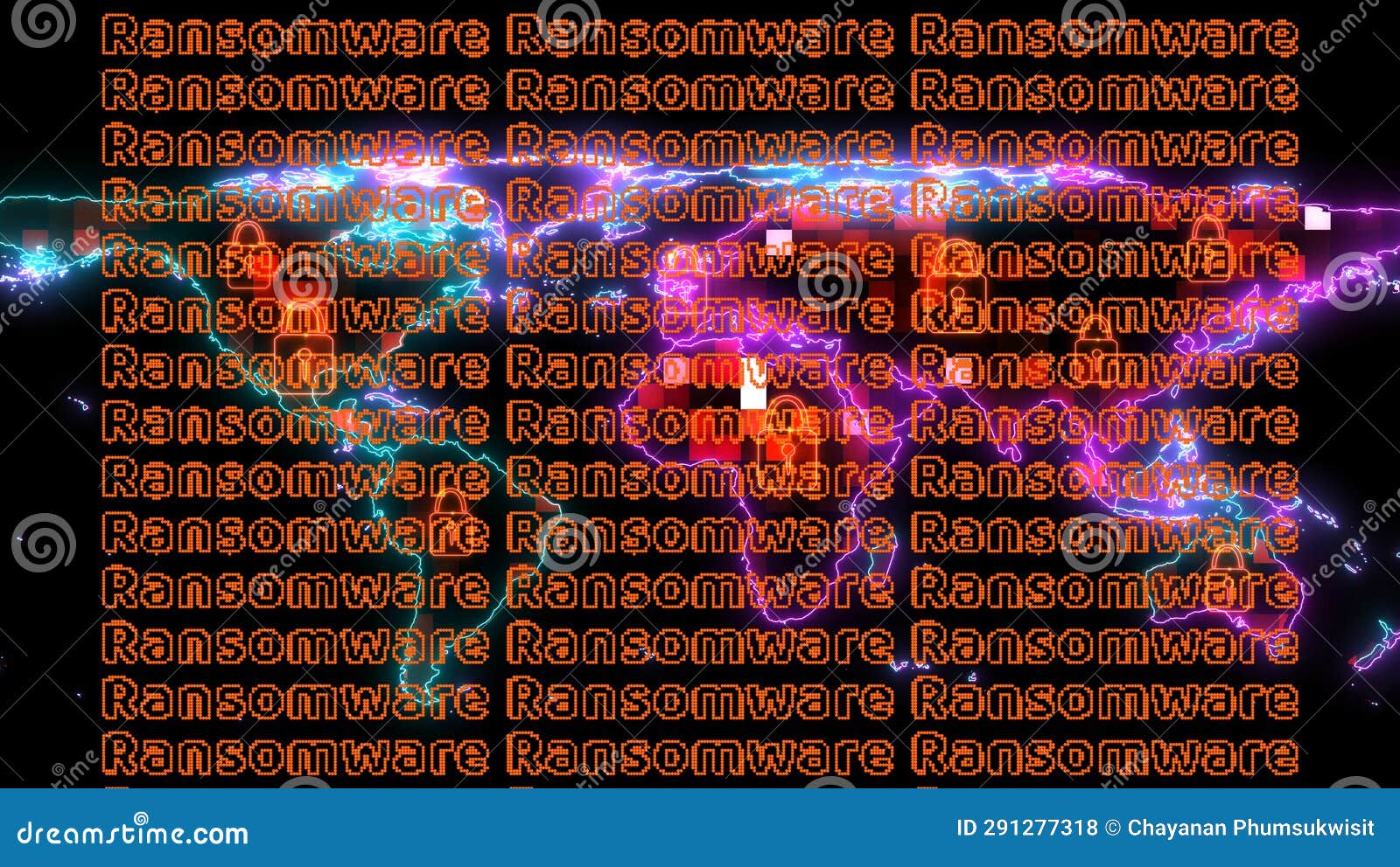 Hundred Digital Light Global Map Change Color To Orange Ransomware Text ...