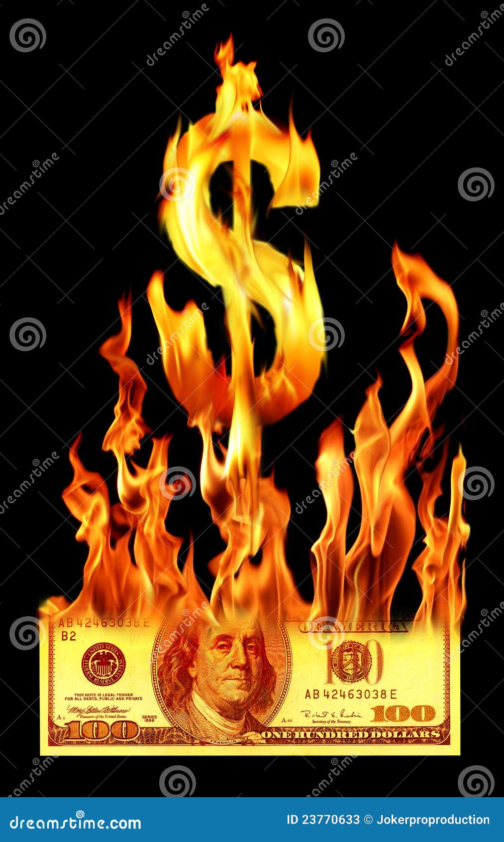Hundred Dollar Bill on Fire Stock Image - Image of abundance, crisis ...