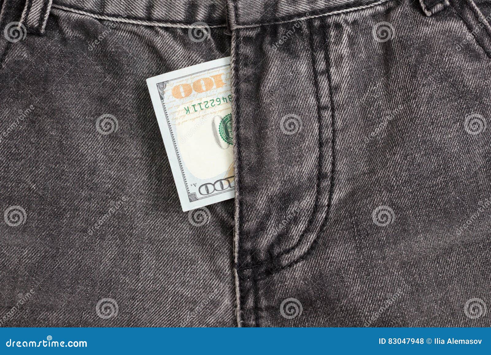 Hundred Dollar Bill Inside Codpiece Gray Jeans Stock Photo - Image of ...