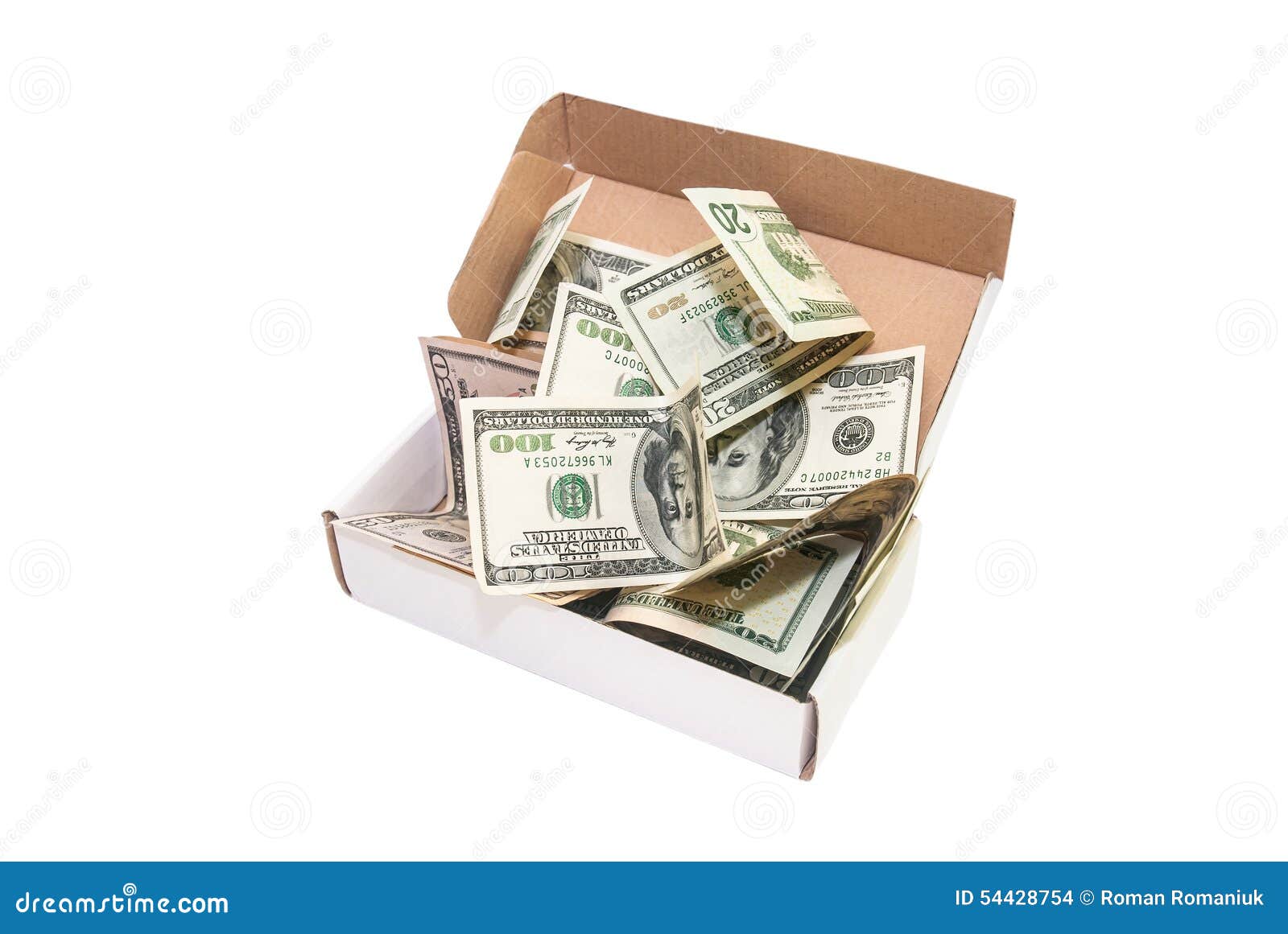 Hundred Dollar Bills in a Big Present Box. Isolated Stock Photo - Image ...