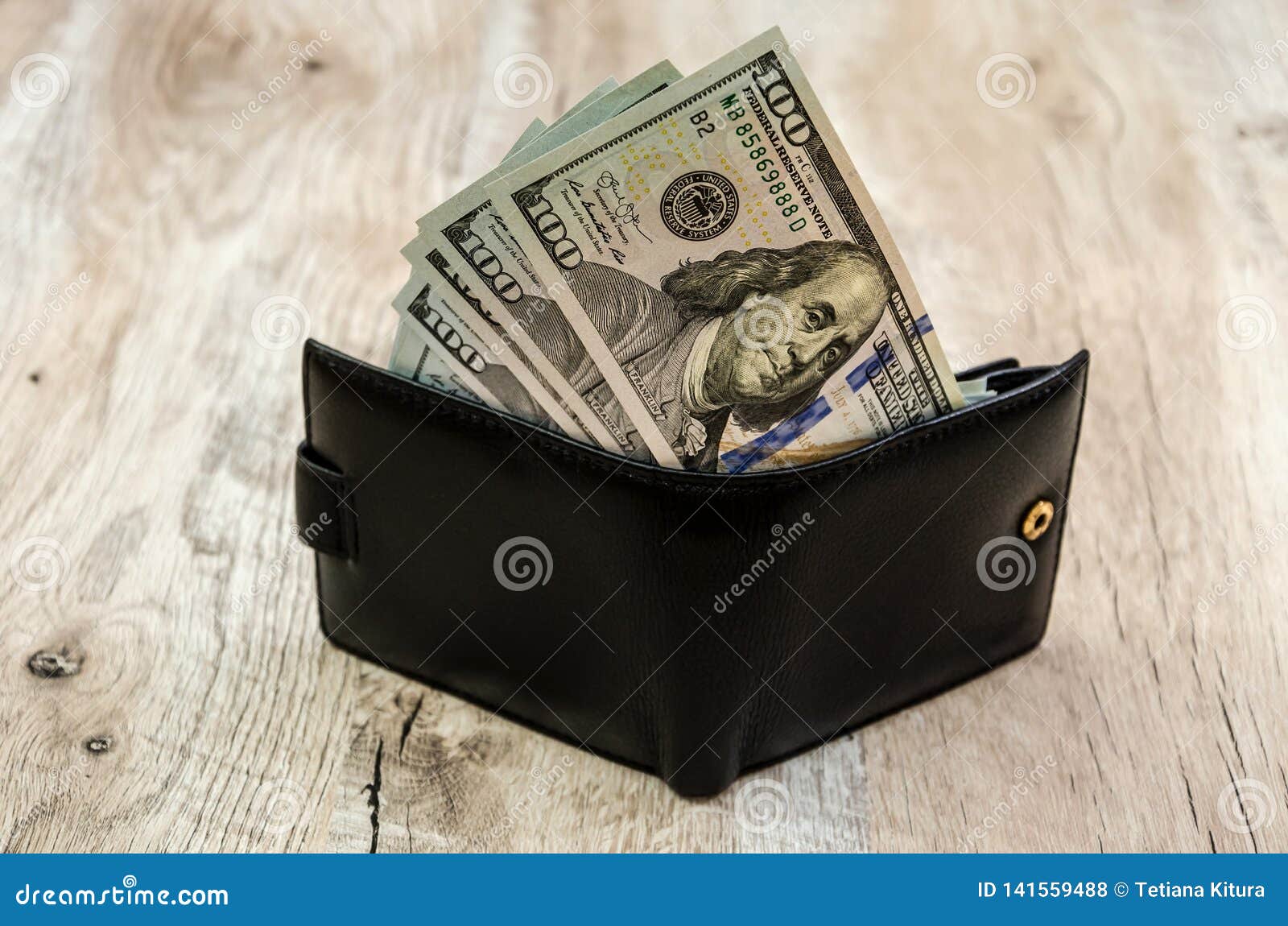 Hundred Dollar Bills in a Black Wallet Stock Photo - Image of gift ...