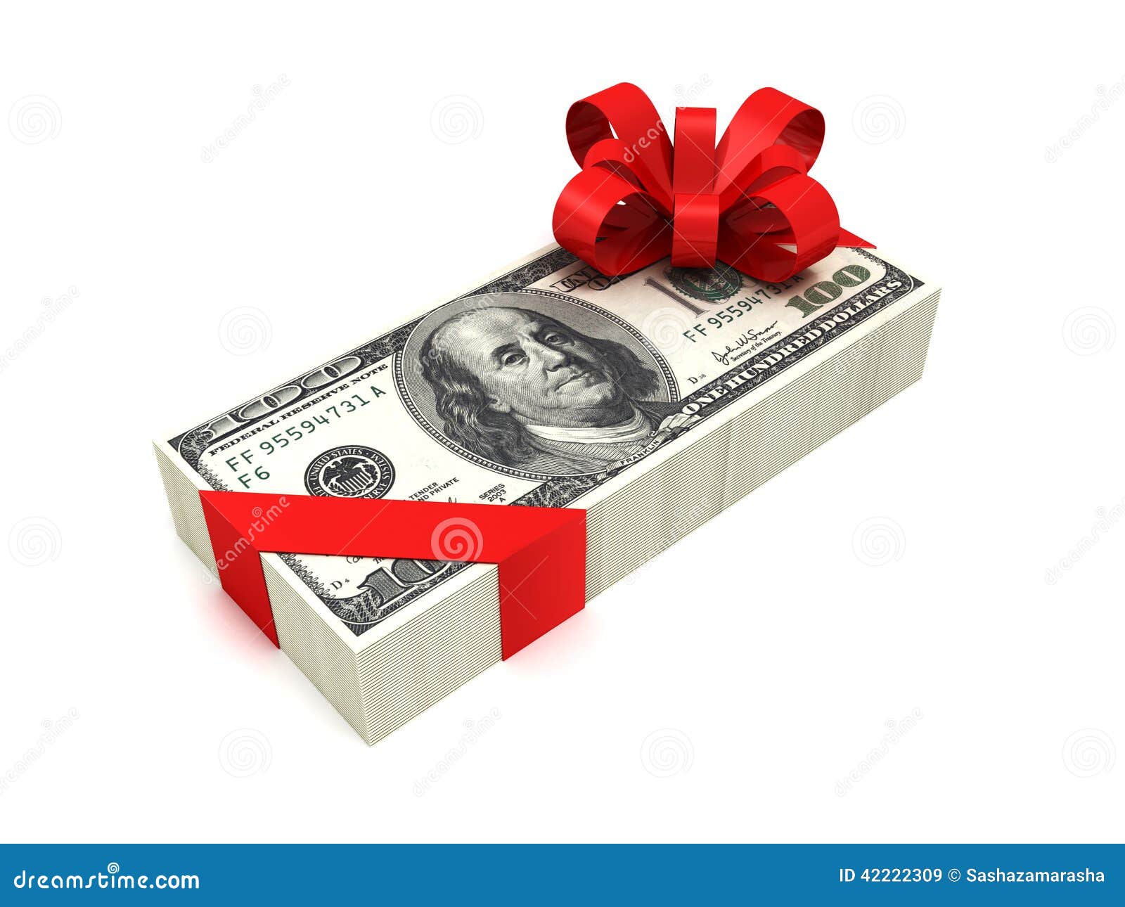 Hundred Dollar Pack Tied Red Ribbon with Bow Stock Image - Image of ...