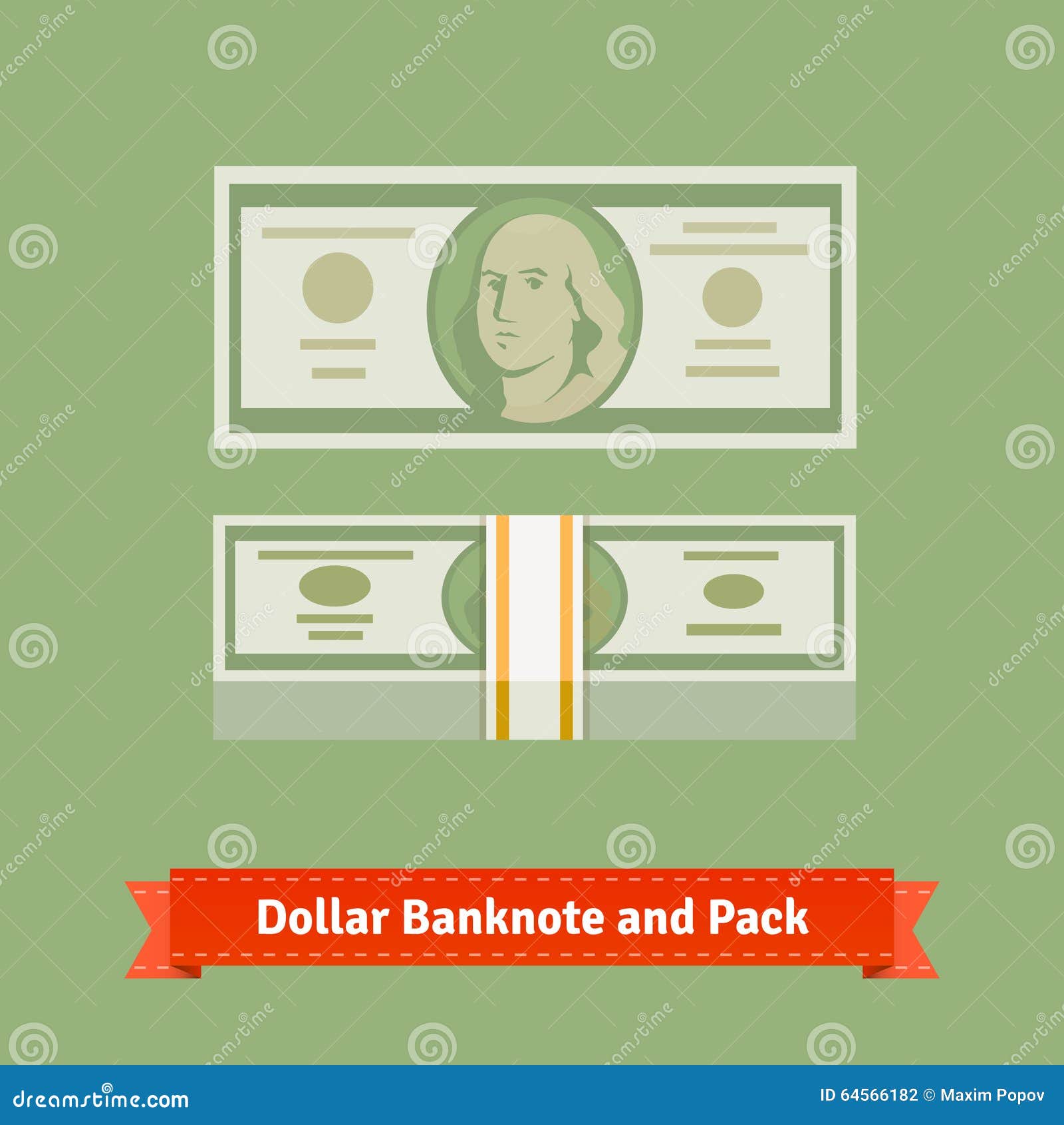 Hundred Dollars Banknote and Money Pack with Strap Stock Vector ...