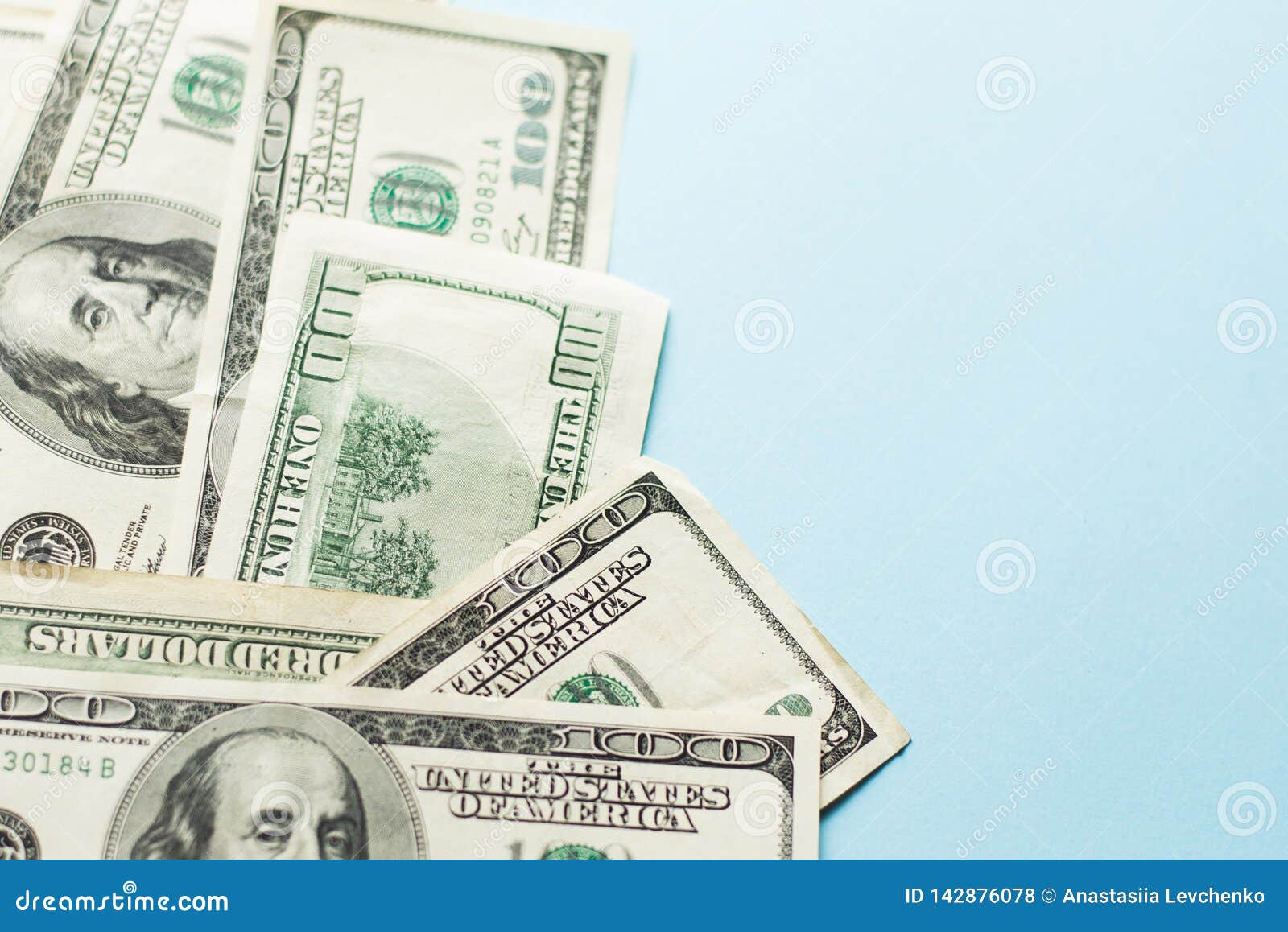 Hundred Dollars Bill on Light Blue Background Stock Photo - Image of ...