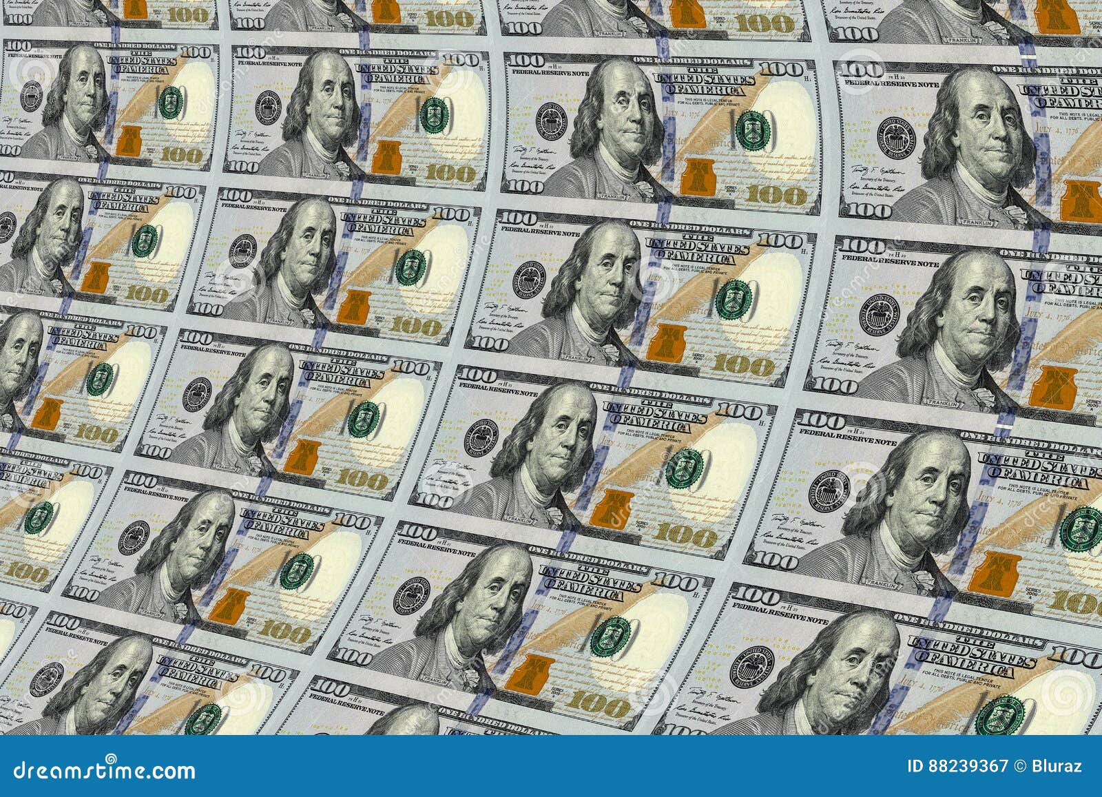 Hundred Dollars Notes Printed on Sheet Stock Image - Image of amount ...