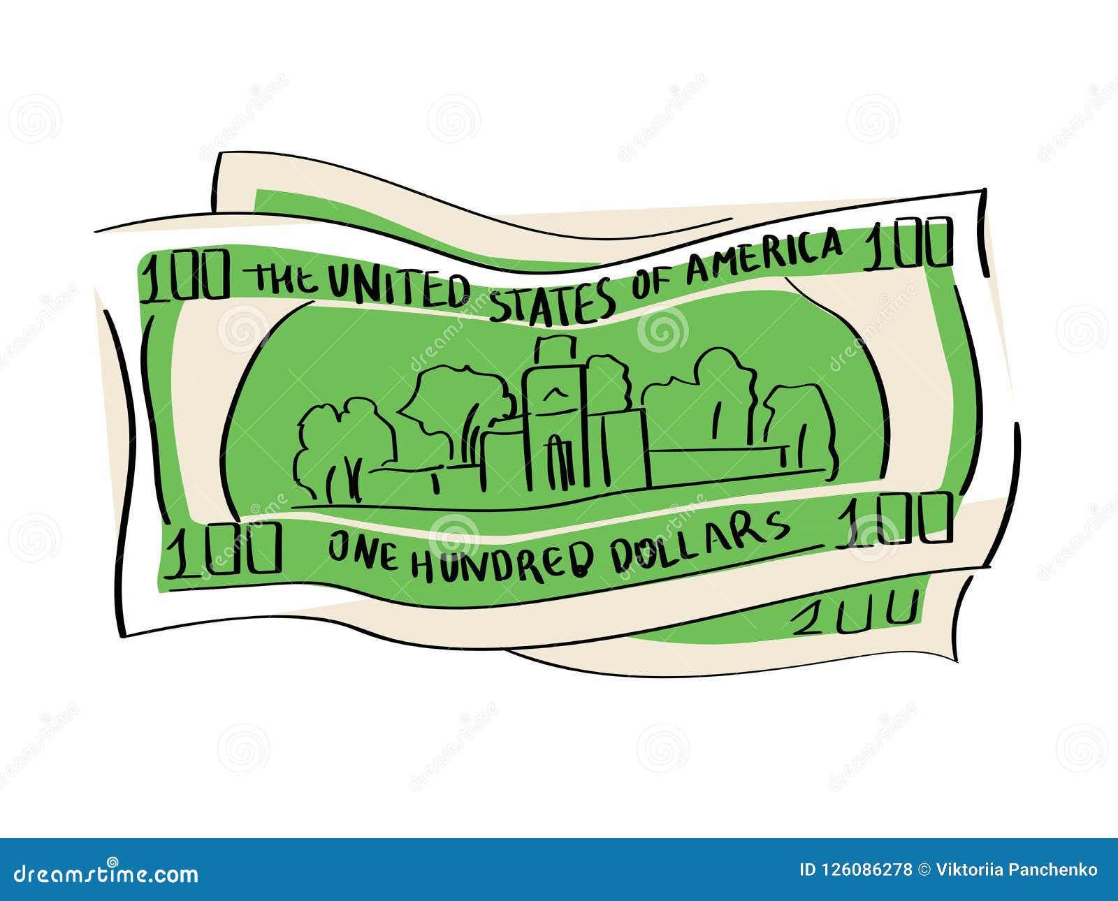 A Hundred Dollars Object on a White Background. Independence Hall Stock ...