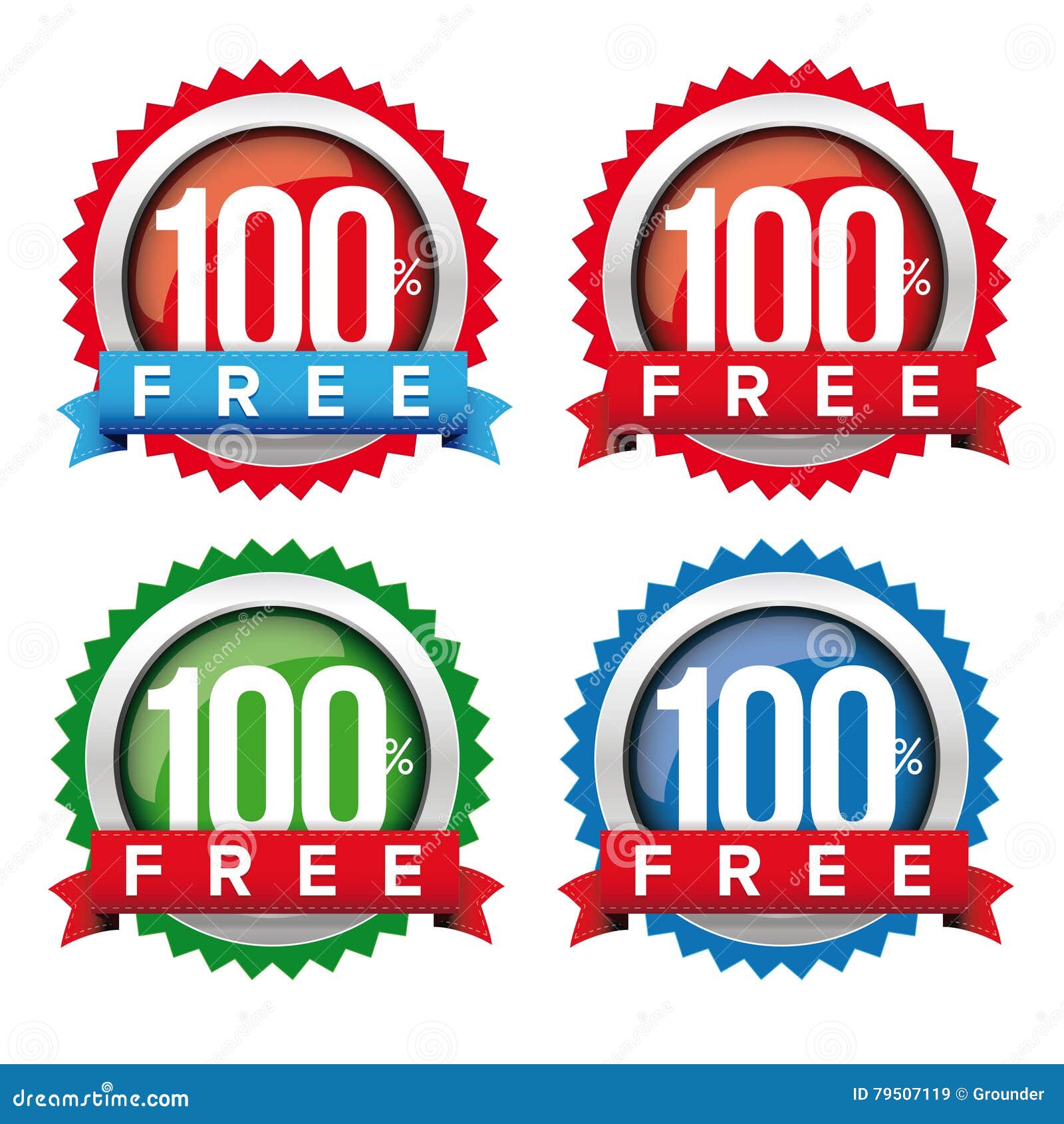 Hundred Percent Free Badge with Ribbon Stock Vector - Illustration of ...