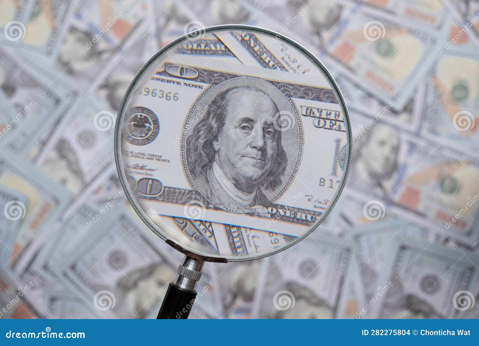 Us Dollar Bill through Magnifying Lens Checking Banknotes Stock ...
