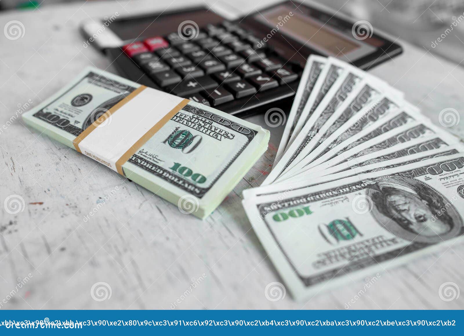 Hundreds of Notes on the Table Stock Photo - Image of calculator ...