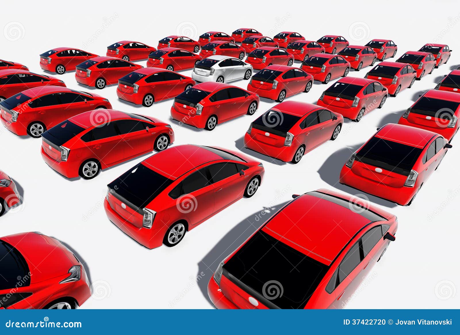 Hundreds of Red Cars, One White Stock Illustration - Illustration of ...