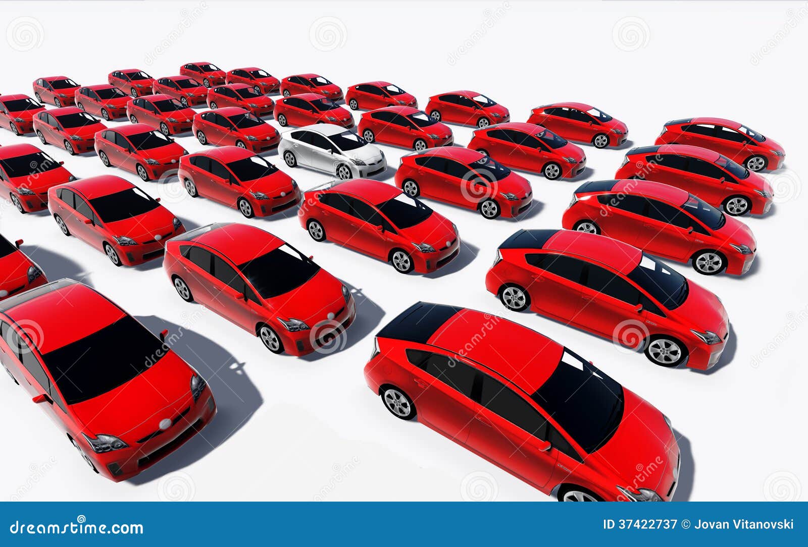 Hundreds of Red Cars, One White Stock Illustration - Illustration of ...