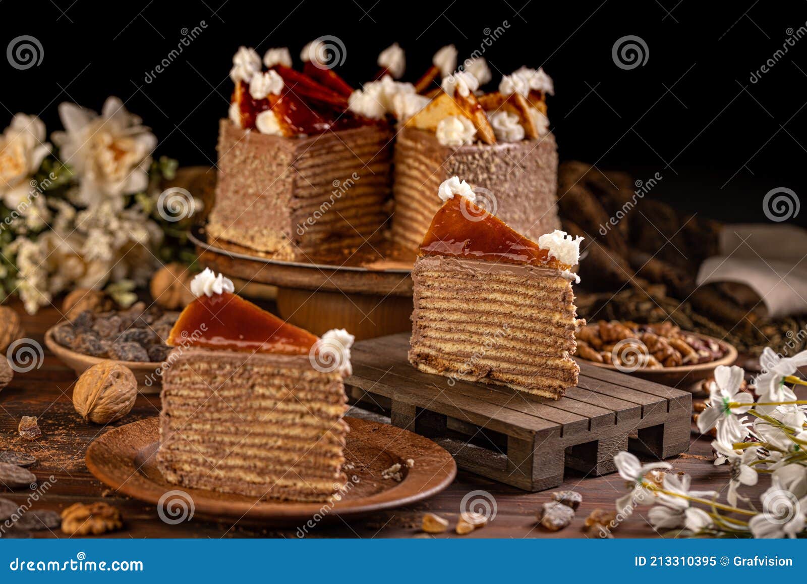 Hungarian Dobosh cake stock image. Image of slice, dark - 213310395