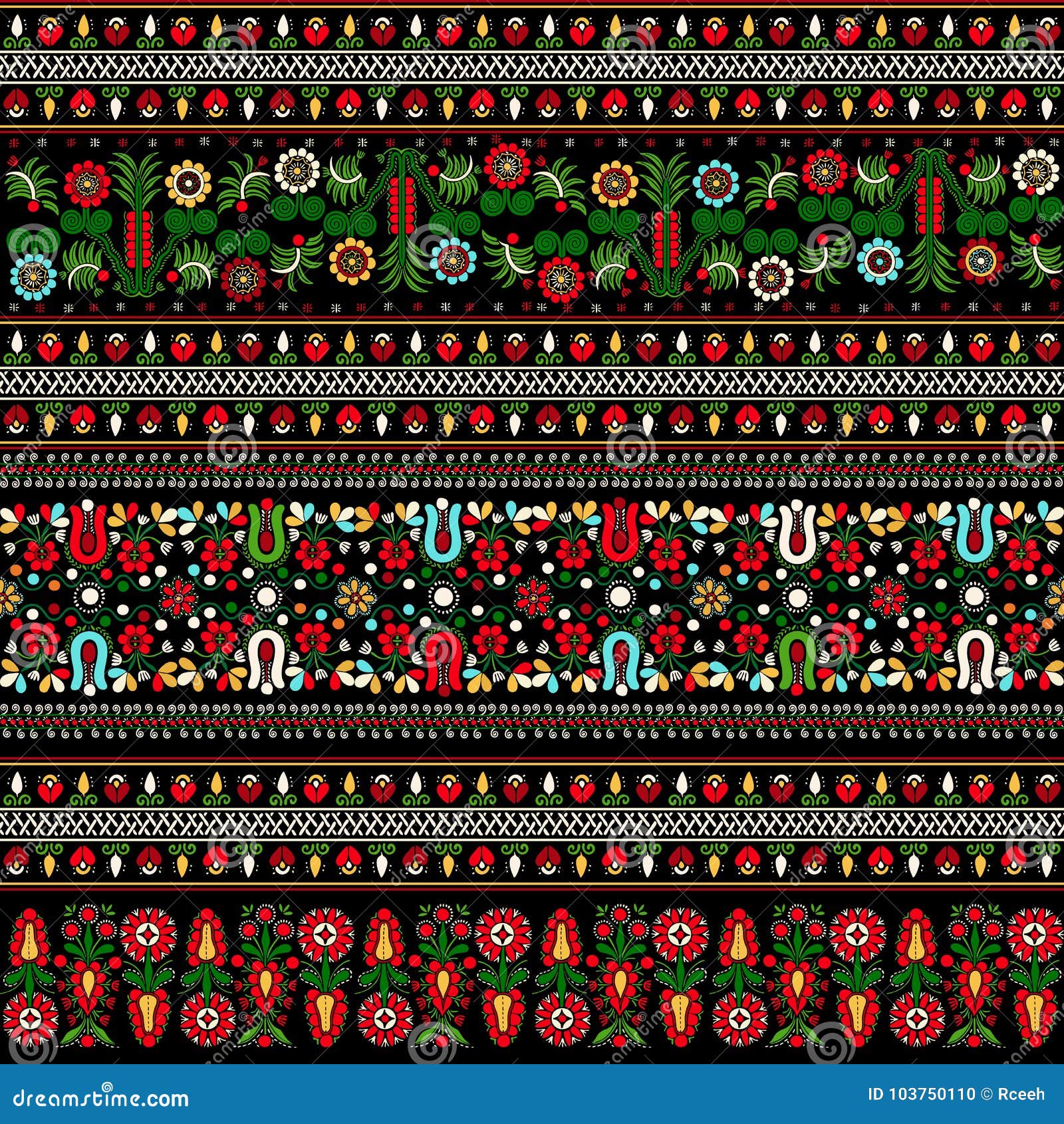 Hungarian Embroidery Pattern Stock Vector - Illustration of green ...