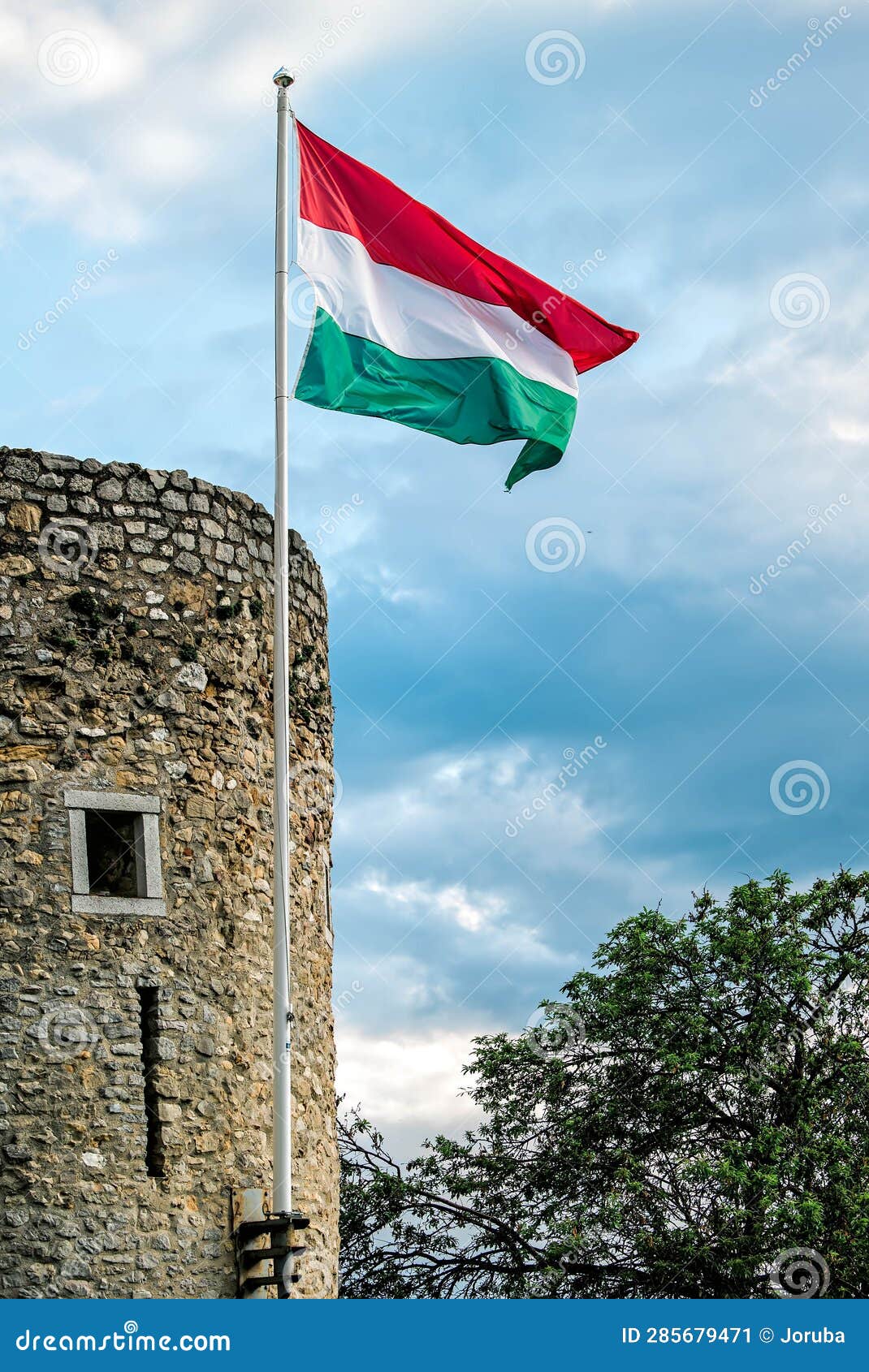 Hungarian Flag on Medieval Bastion in Pecs, Hungary Stock Image - Image ...