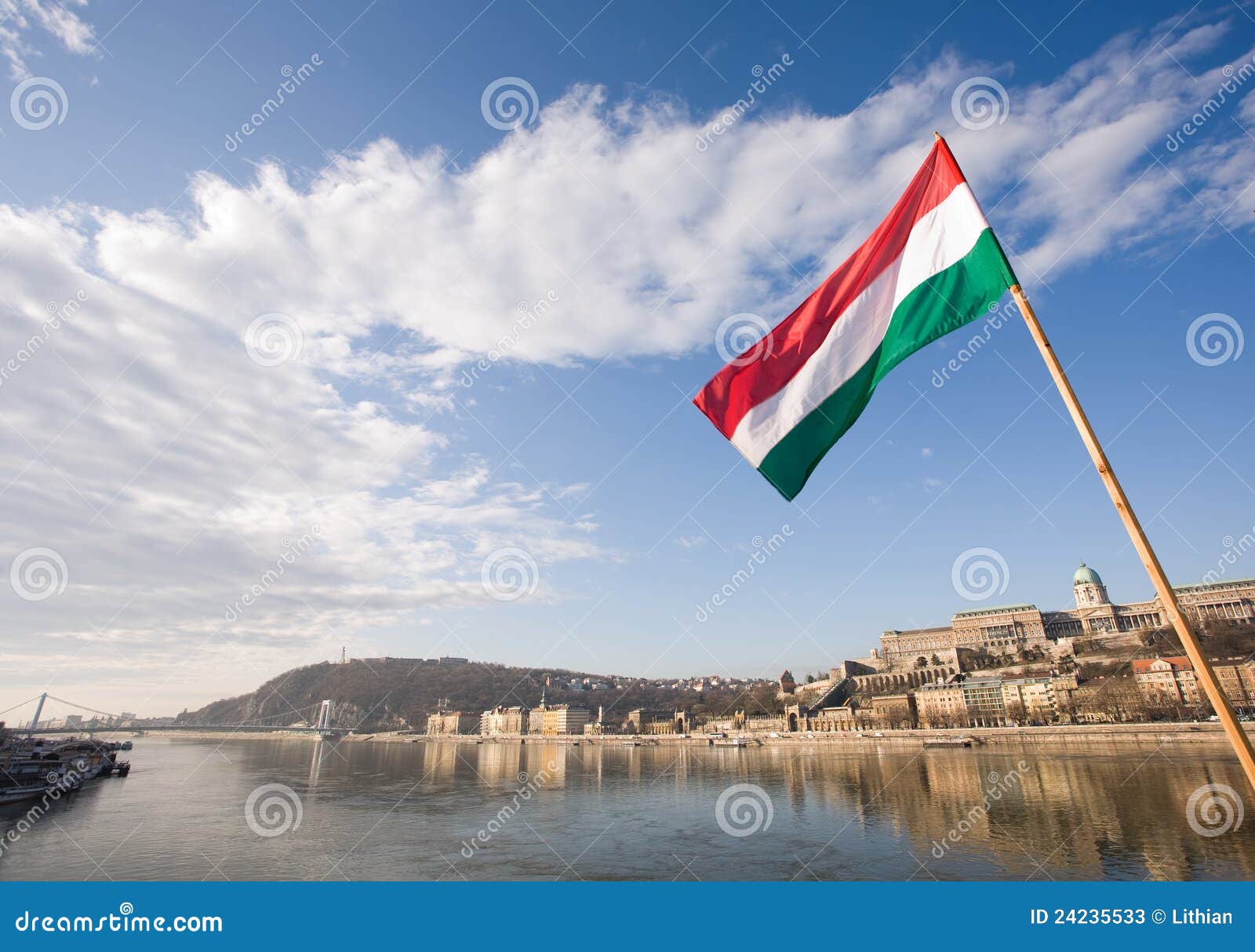 The Hungarian Flag Over River Danube. Stock Image - Image of hungarian ...