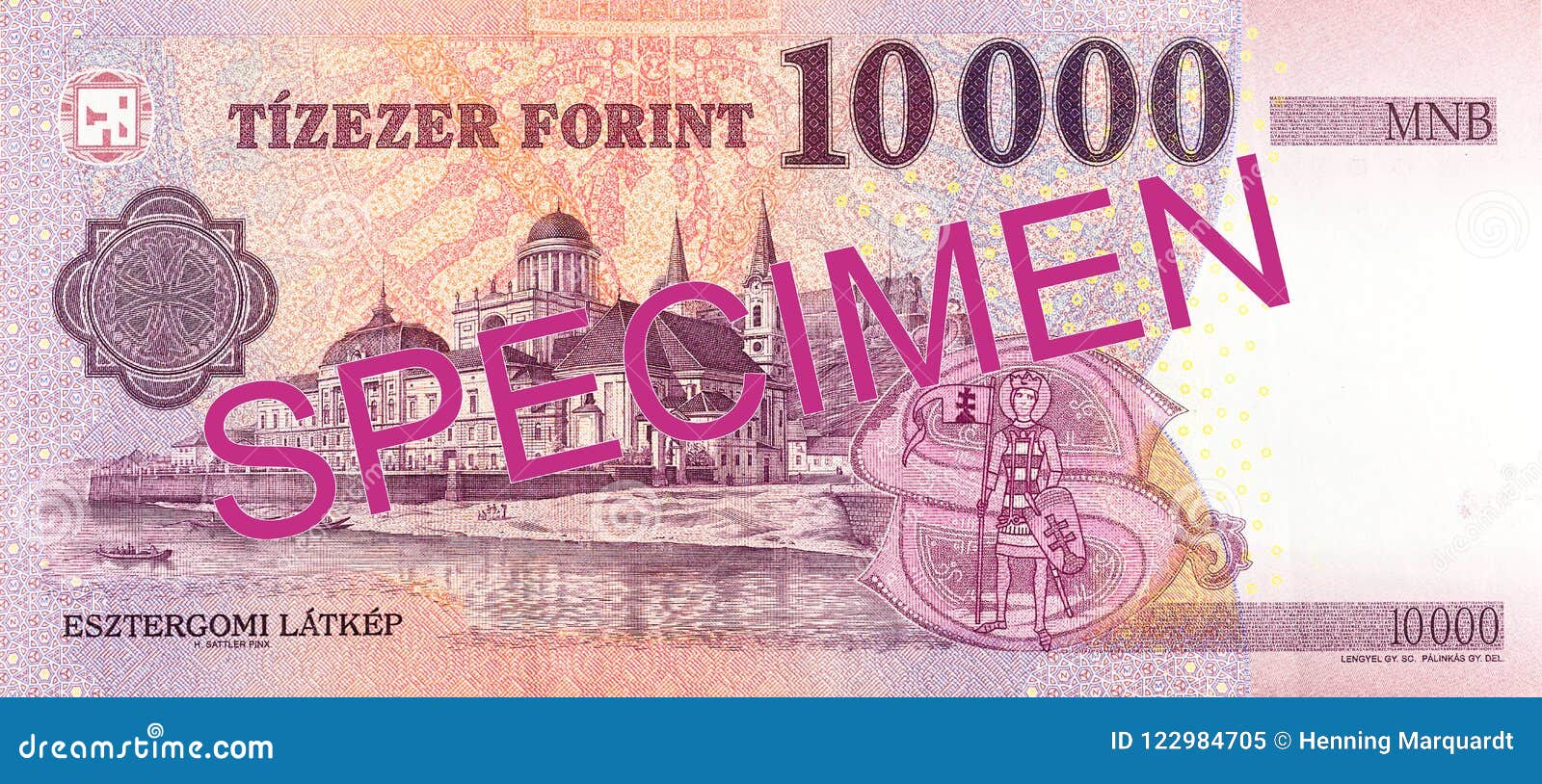 10000 Hungarian Forints Of Paper Money, On A Blue Background With A ...