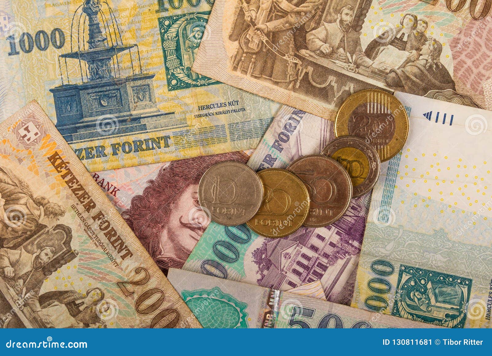 Hungarian Forint Notes and Coins on a Table Stock Image - Image of ...