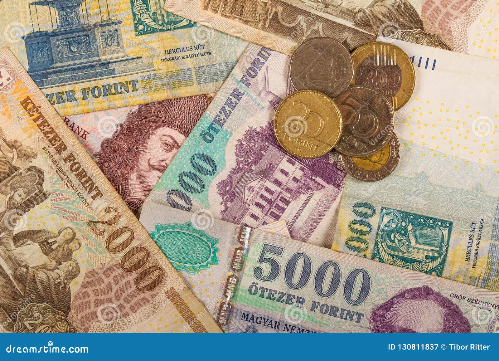 Hungarian Forint Notes and Coins on a Table Stock Image - Image of ...