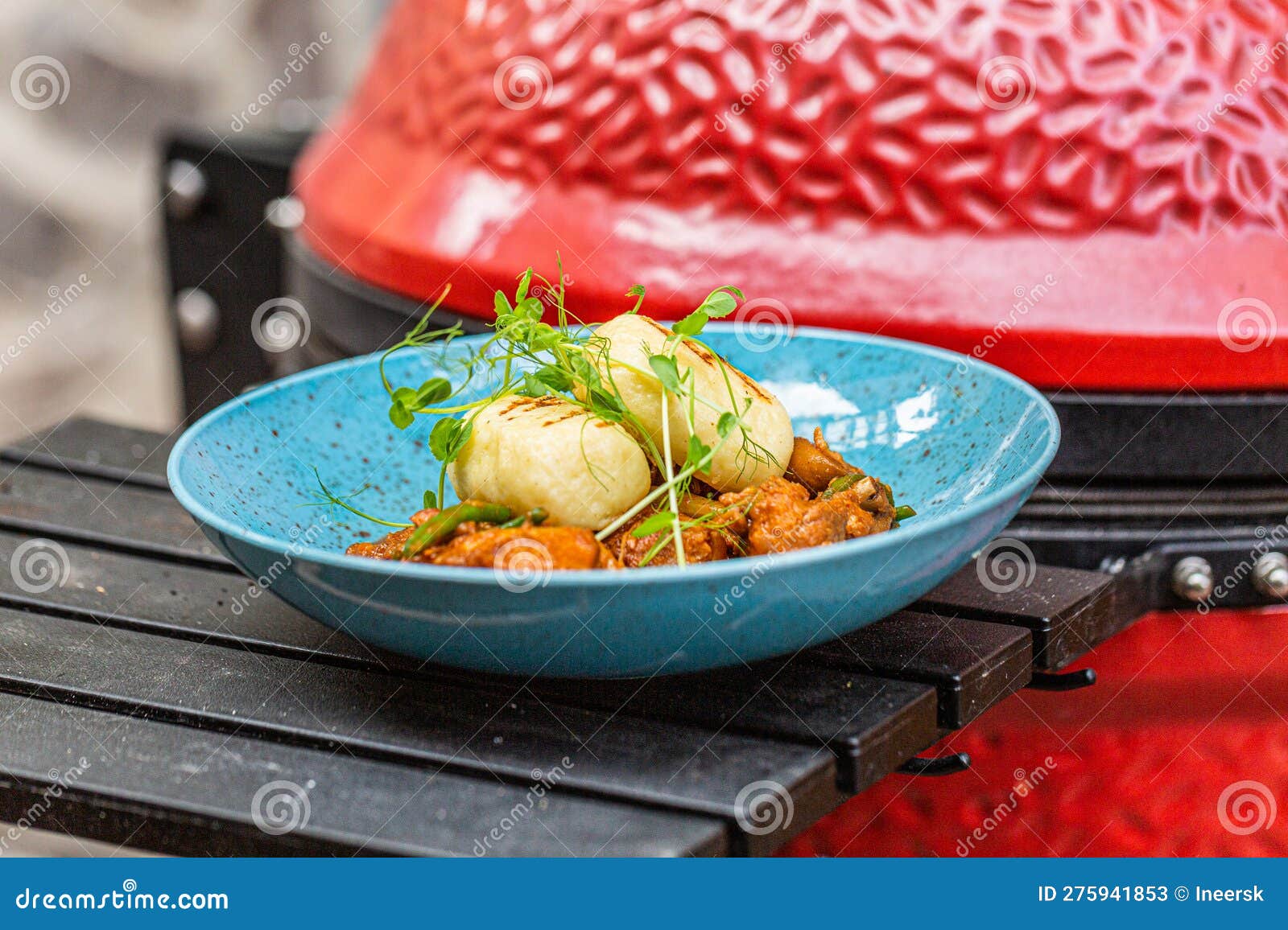 Hungarian Goulash with a Bread Dumpling Prepared on the Grill Stock ...