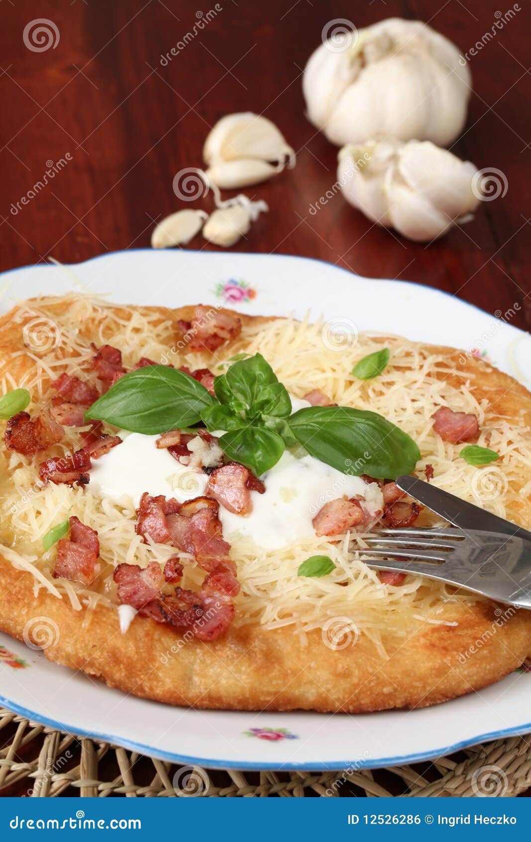 Hungarian Langos stock photo. Image of cutlery, cream - 12526286