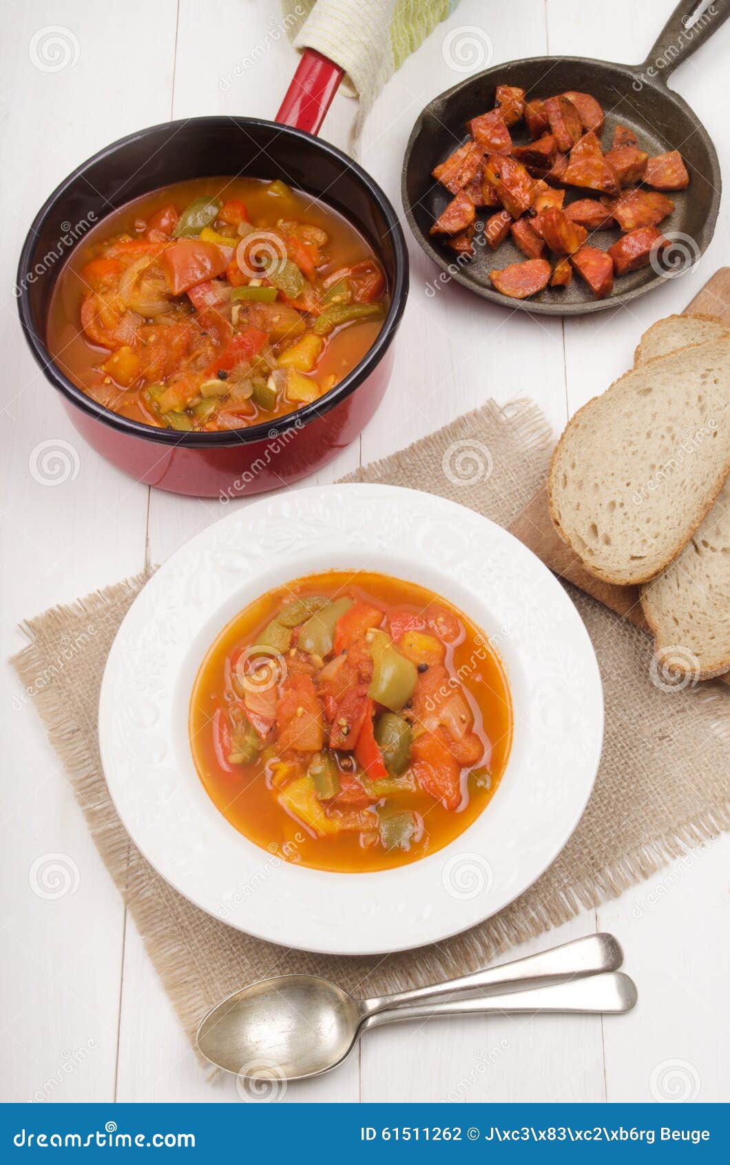 Hungarian Letcho with Bread and Kolbasz Stock Photo - Image of letcho ...
