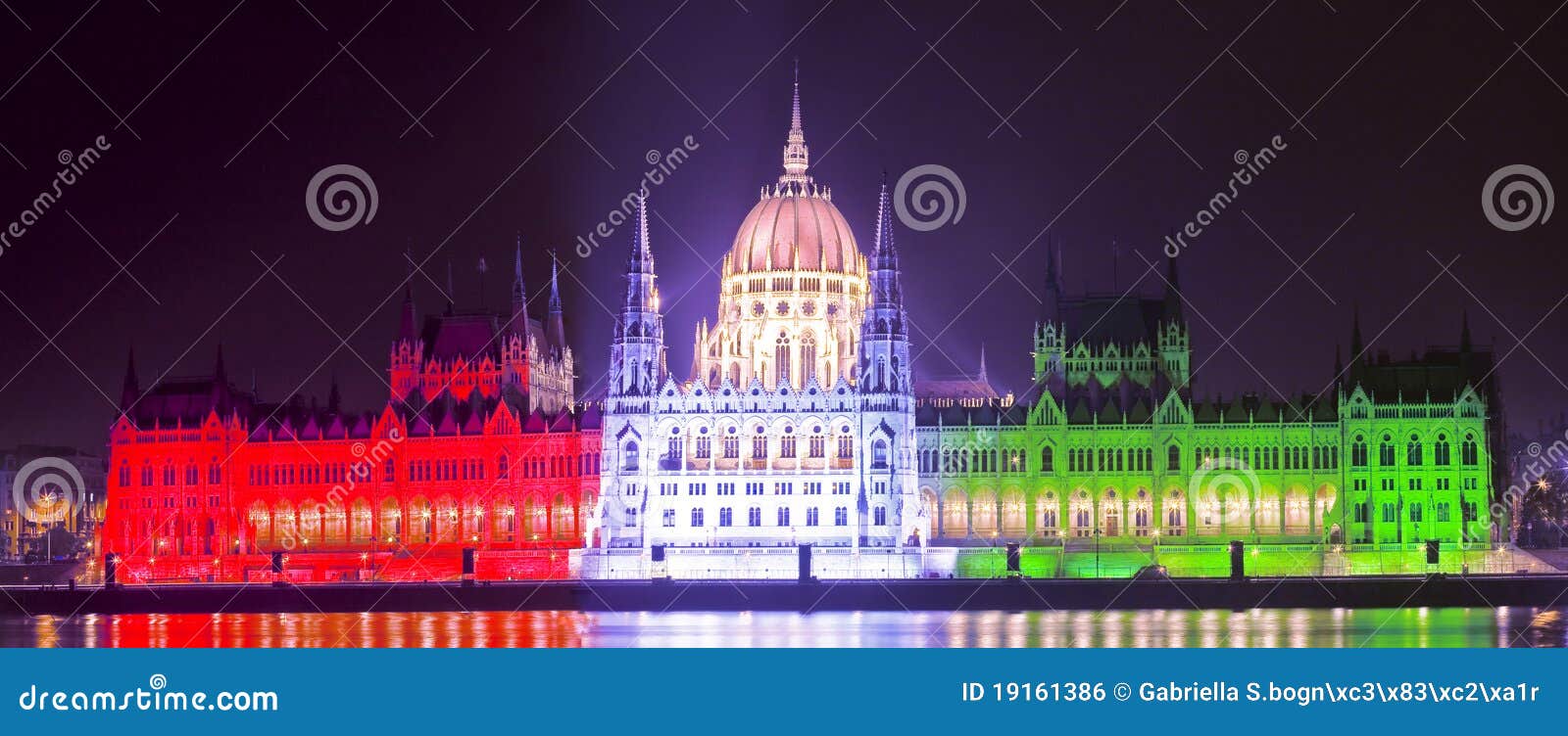Hungarian Parliament in National Colours Stock Photo - Image of road ...
